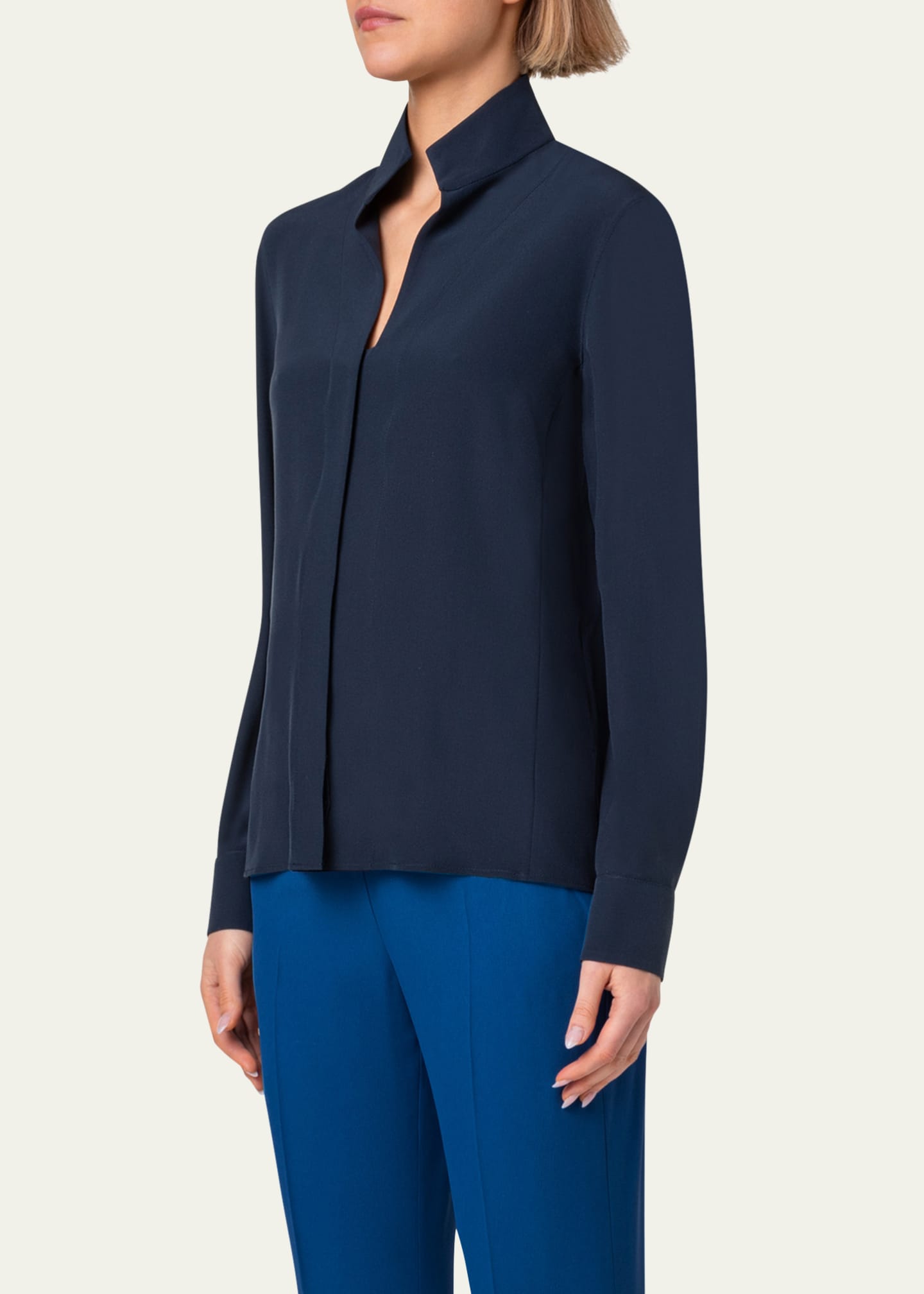 Akris Mockneck Silk Crepe Blouse - Bergdorf Goodman