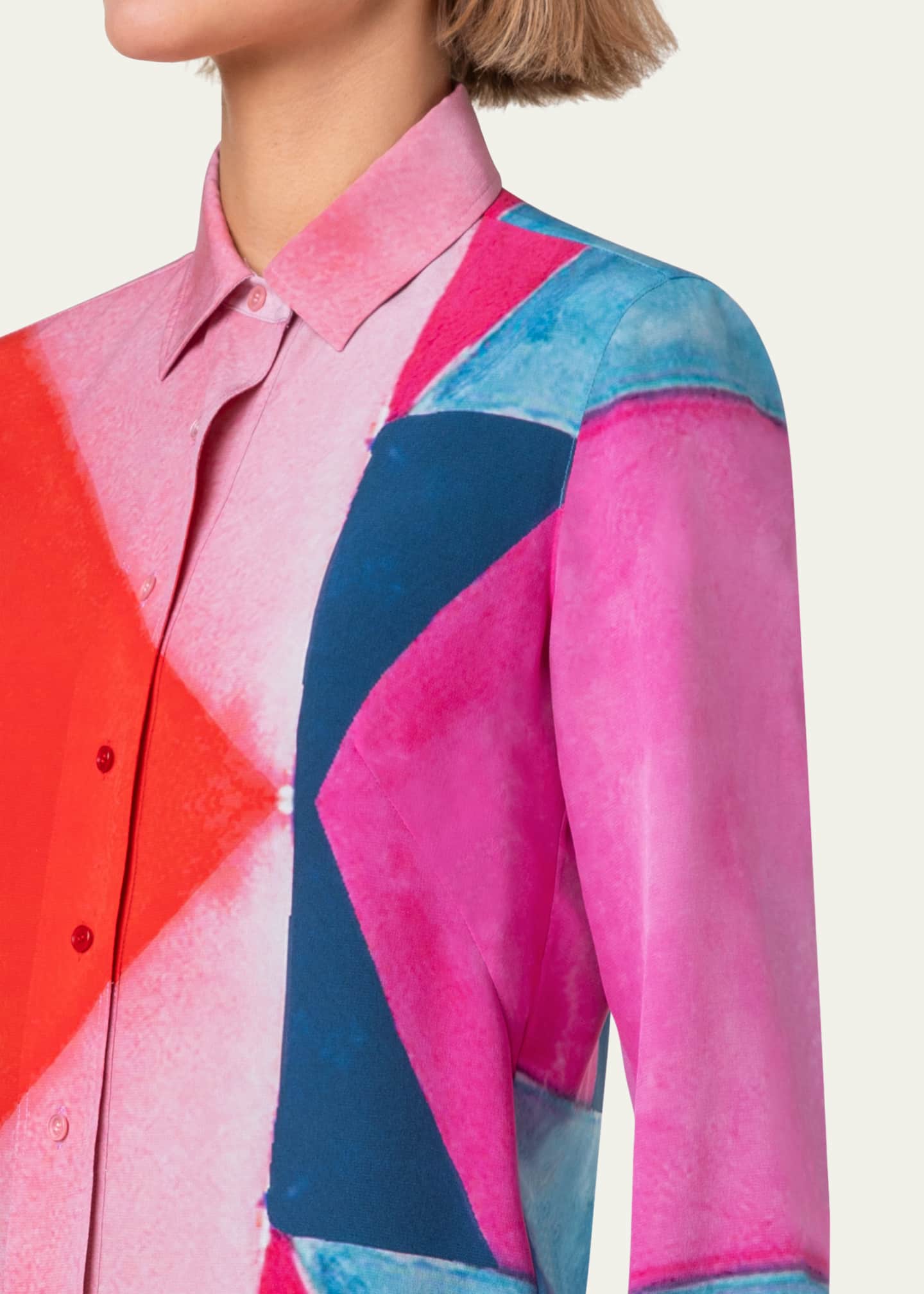 Akris Silk Spectra Print Button-Front Blouse - Bergdorf Goodman