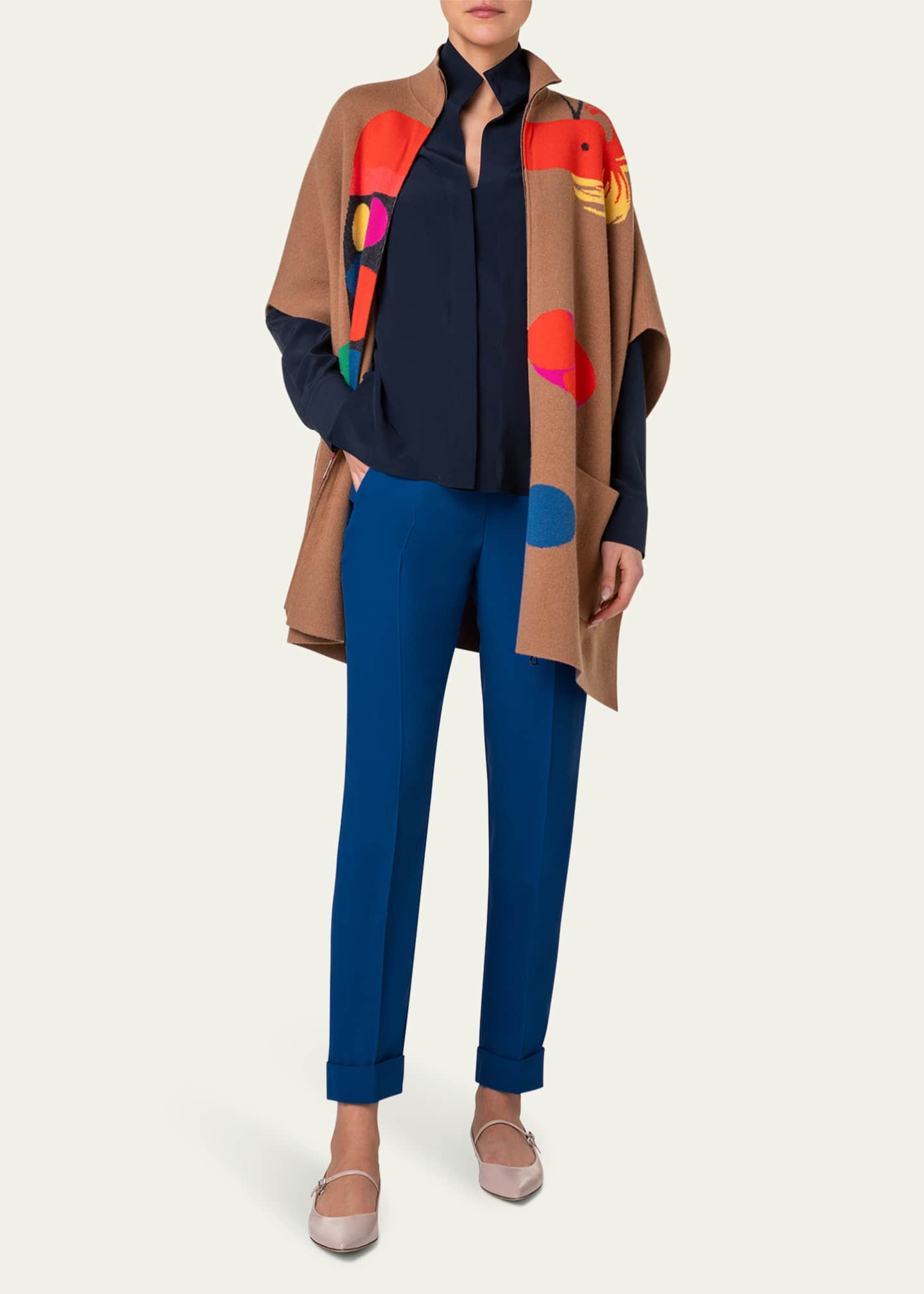 Akris Reversible Rooster Intarsia Cashmere Double-Face Knit Cape ...