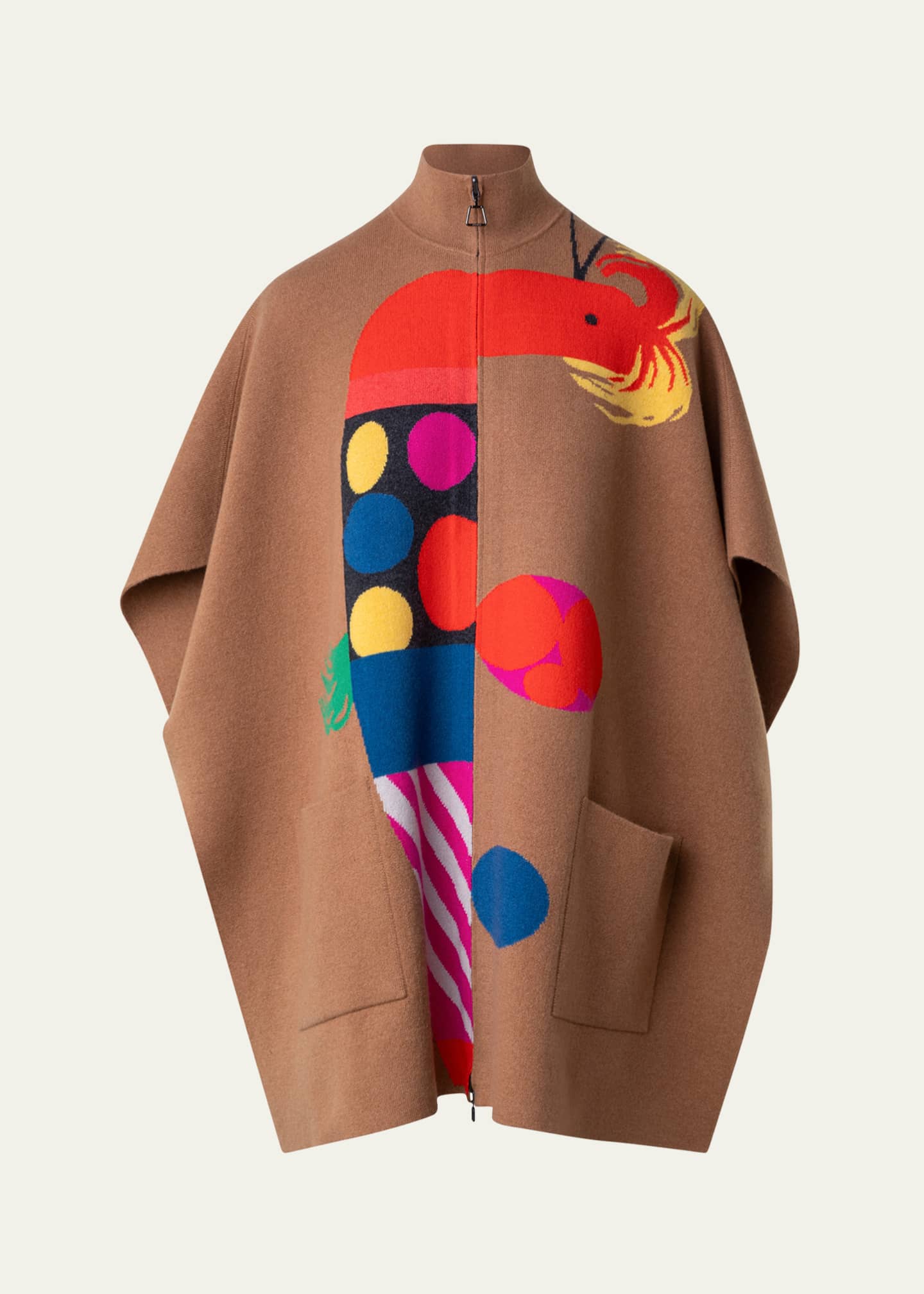 Akris Reversible Rooster Intarsia Cashmere Double-Face Knit Cape ...