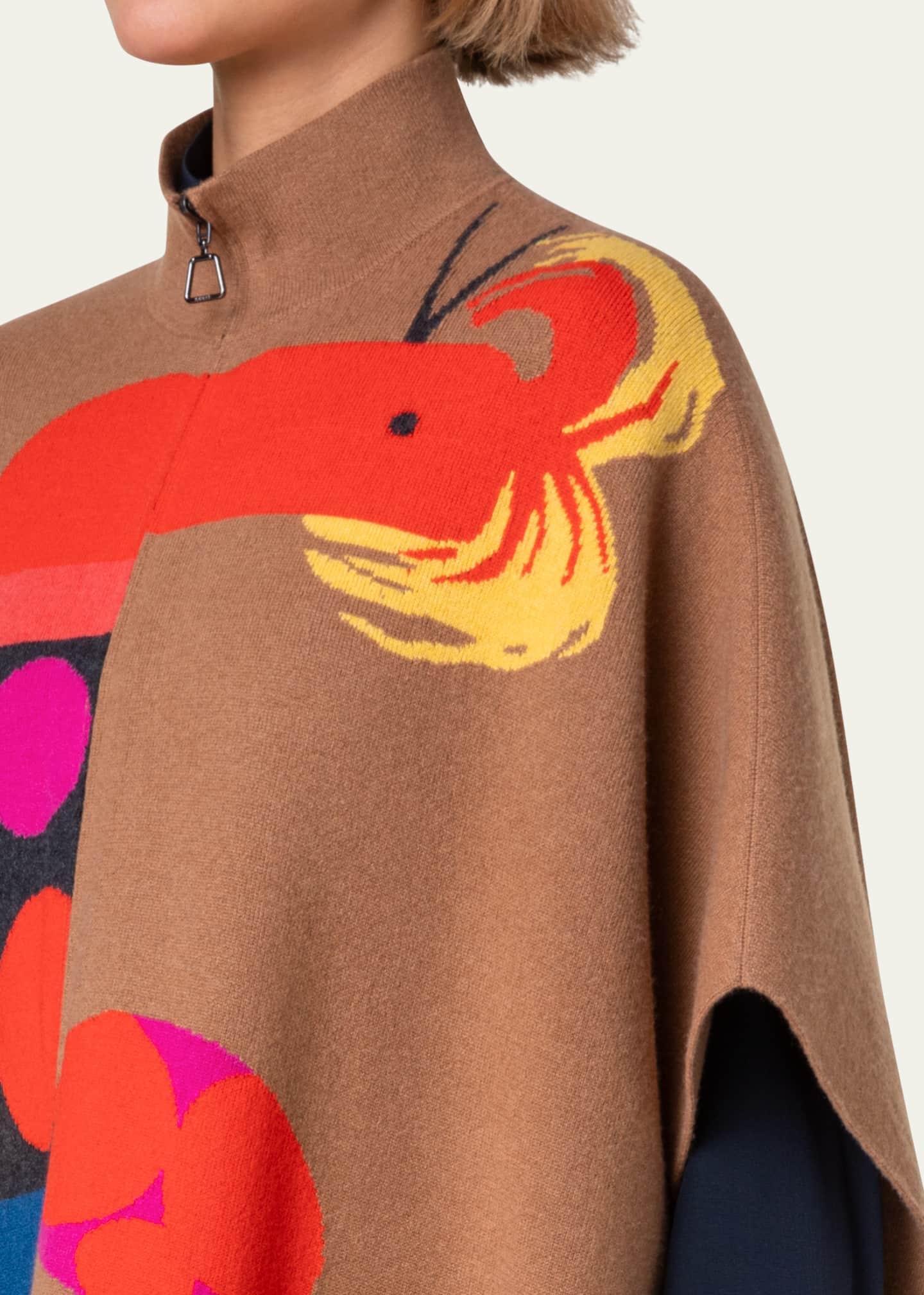 Akris Reversible Rooster Intarsia Cashmere Double-Face Knit Cape ...
