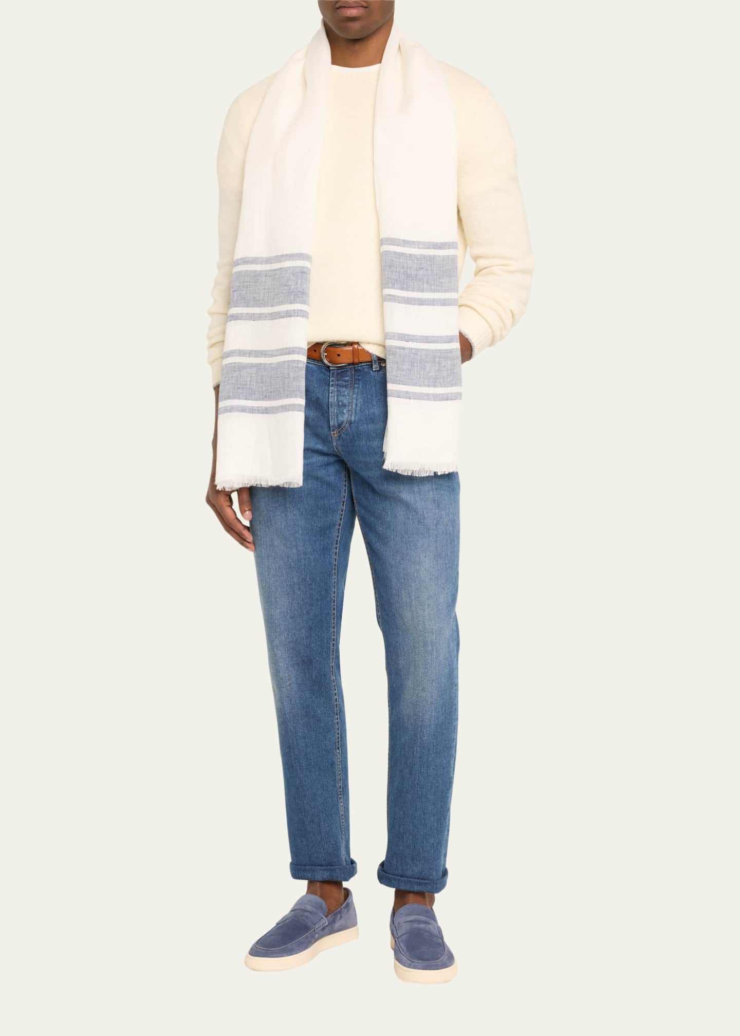Brunello Cucinelli Men's Linen Multi-Stripe Scarf - Bergdorf Goodman