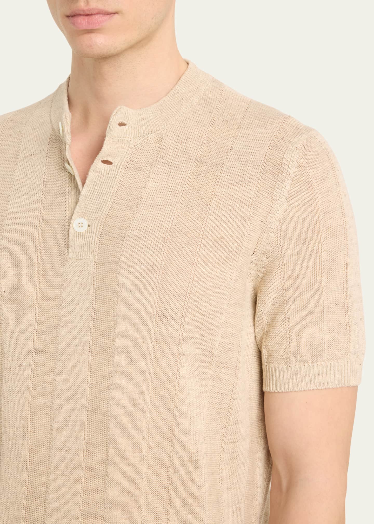 Brunello Cucinelli Men's Stripe Knit Henley Polo Sweater - Bergdorf Goodman