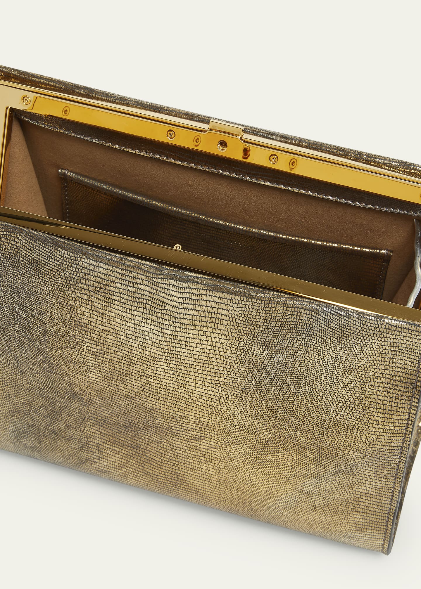 Dries Van Noten Crisp Metallic Lizard-Embossed Top-Handle Bag ...