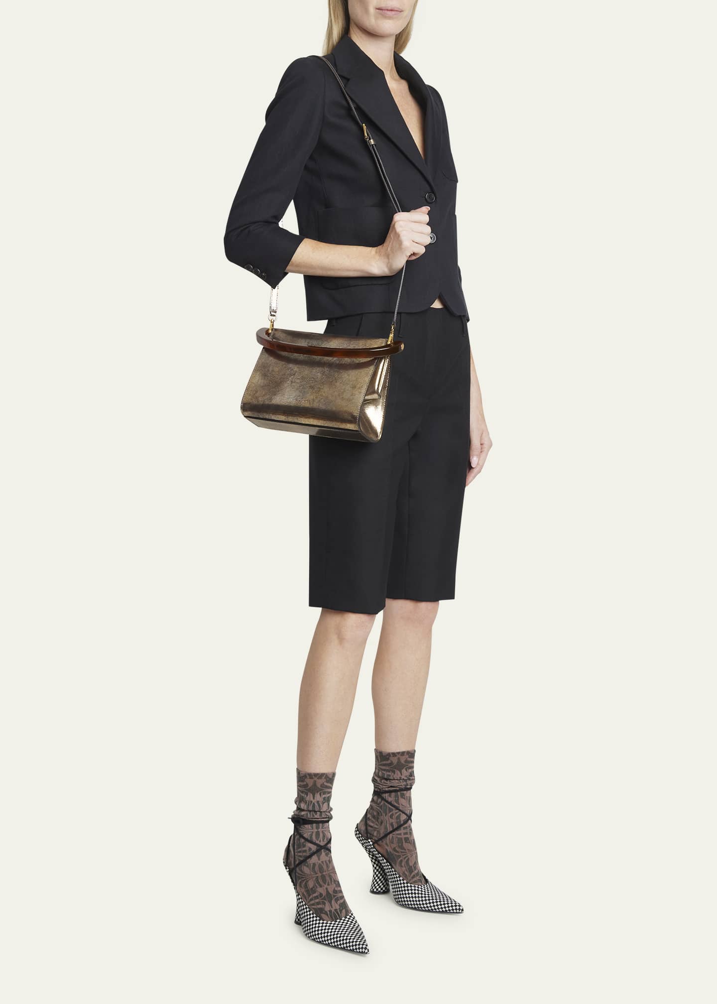 Dries Van Noten Crisp Metallic Lizard-Embossed Top-Handle Bag ...