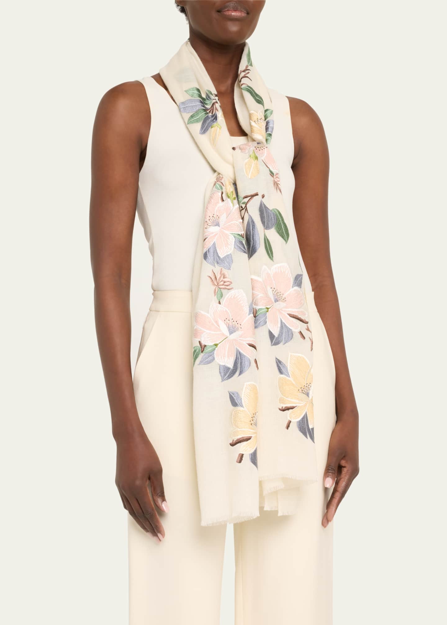 Janavi Magnolia Branch Cashmere & Silk Scarf - Bergdorf Goodman