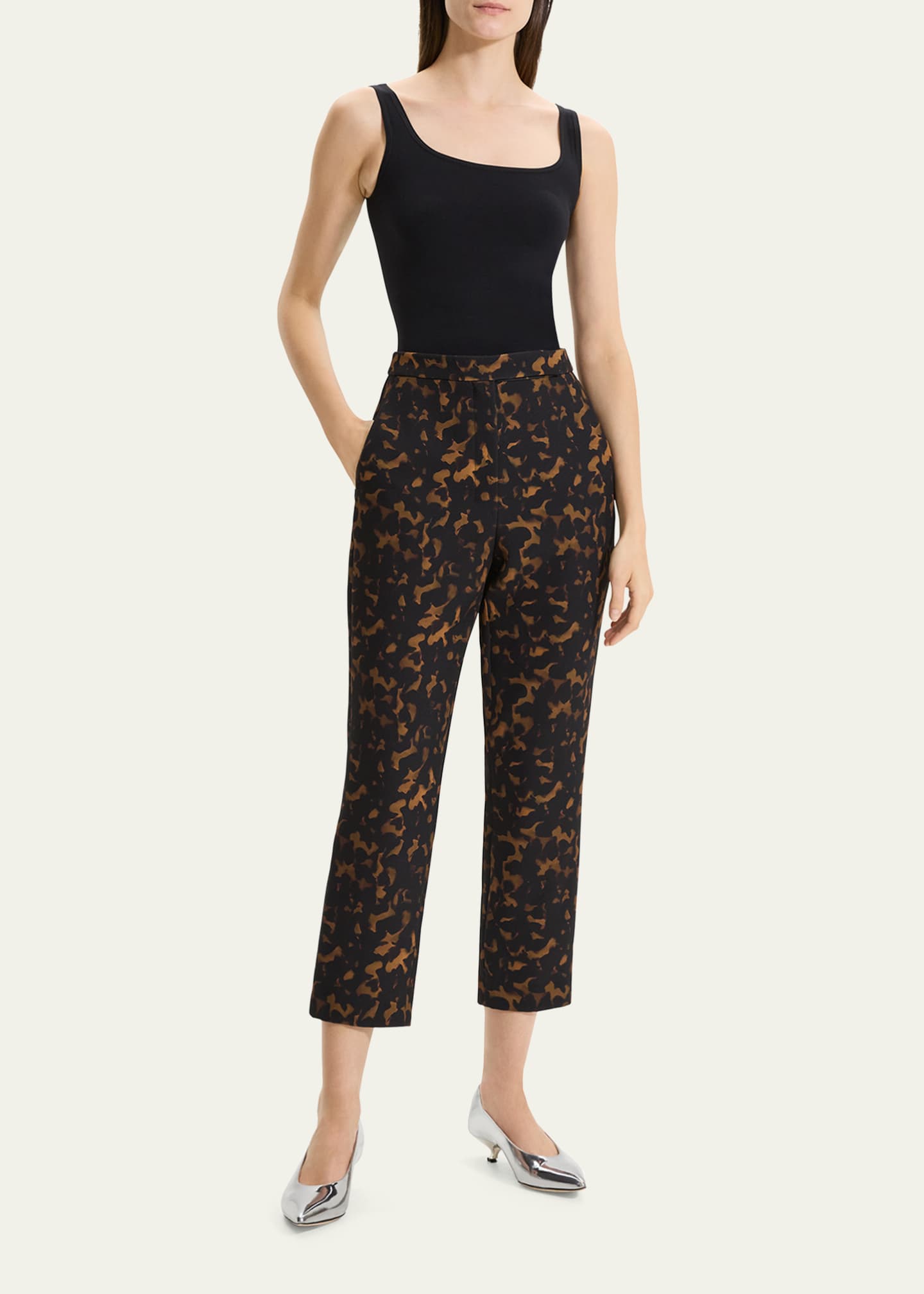 Theory High-Waist Tortoise Crepe Slim Crop Pants - Bergdorf Goodman