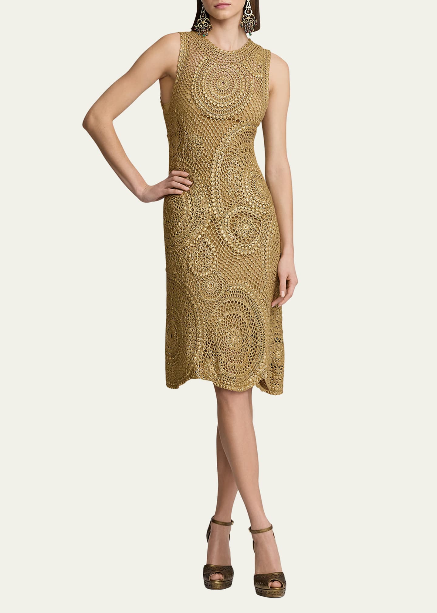 Ralph Lauren Collection Foiled Crocheted Sweater Cocktail Dress ...
