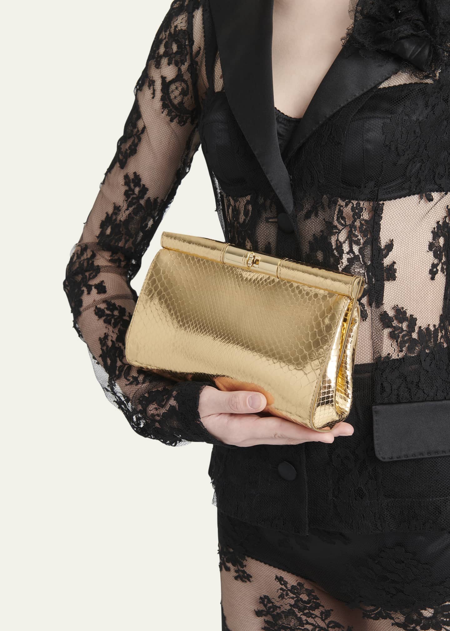 Dolce&Gabbana Marlene Medium Metallic Python Clutch Bag - Bergdorf Goodman