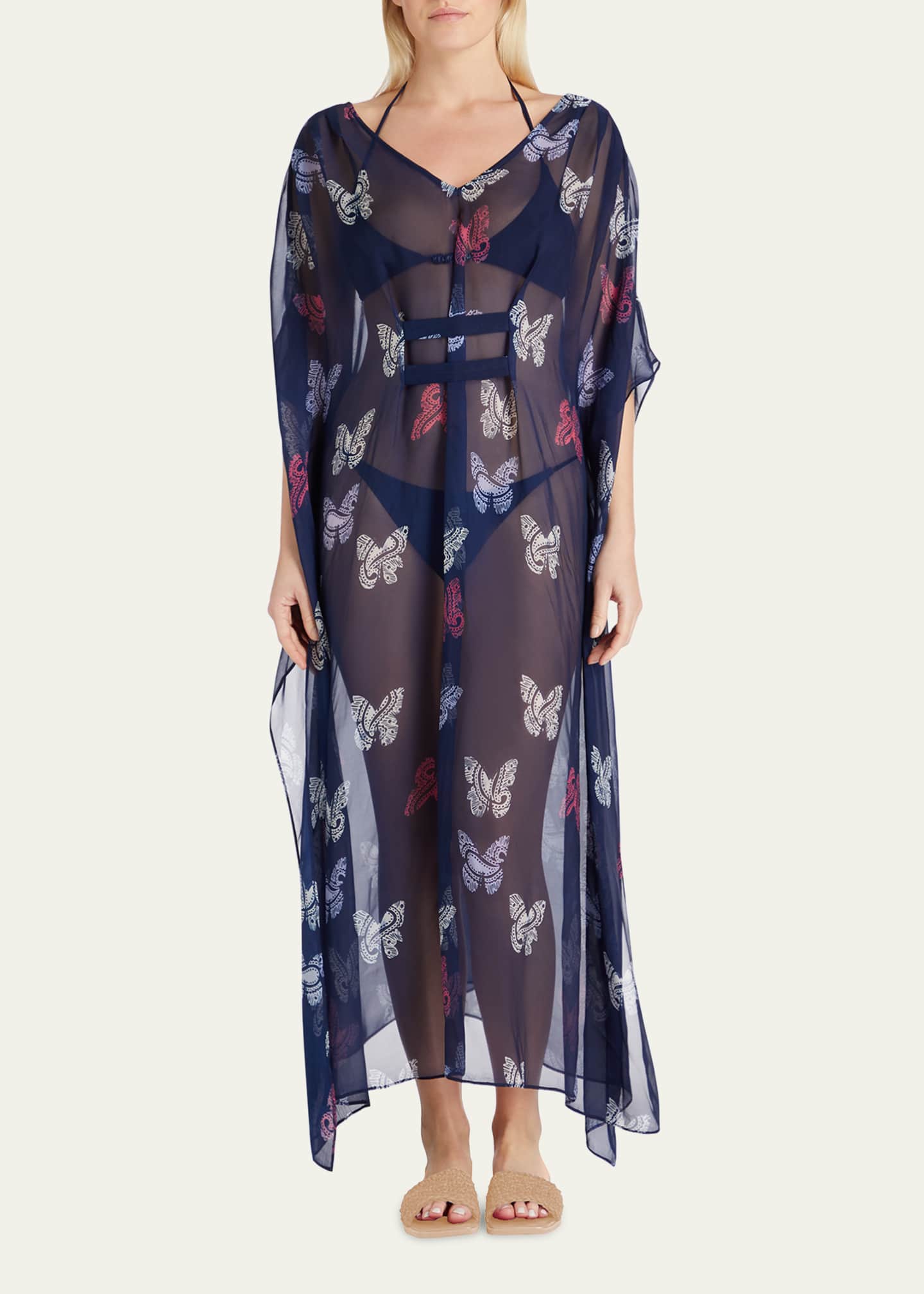VALIMARE Florence Sheer Butterfly Caftan Coverup - Bergdorf Goodman