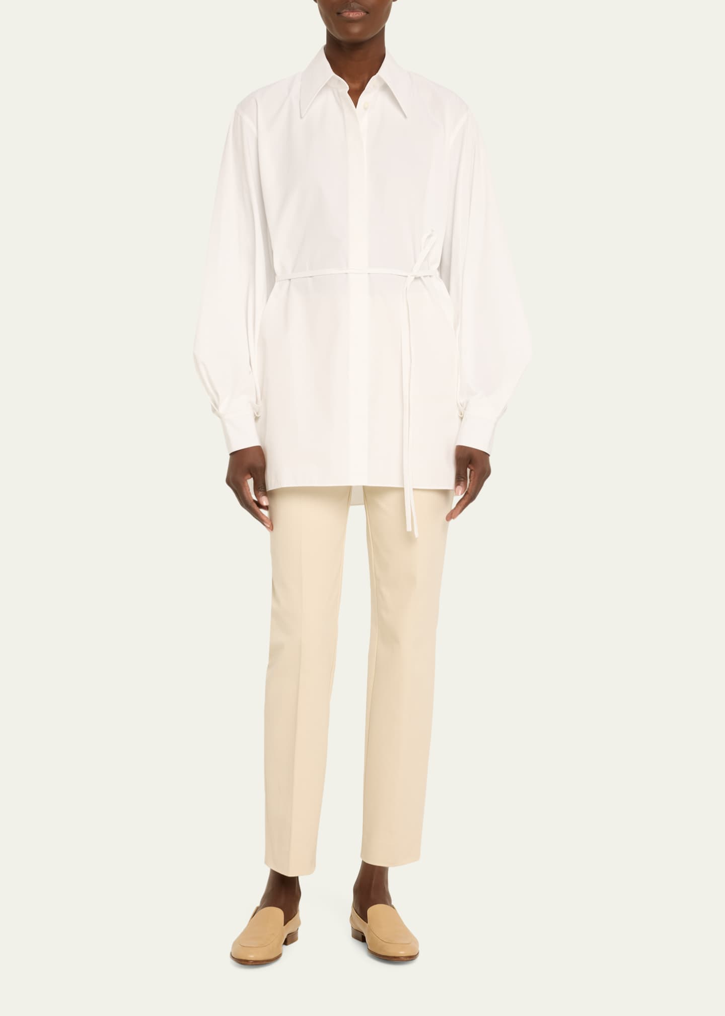 Lafayette 148 New York Pleated Tie-Waist Organic Cotton Poplin Shirt - Bergdorf Goodman