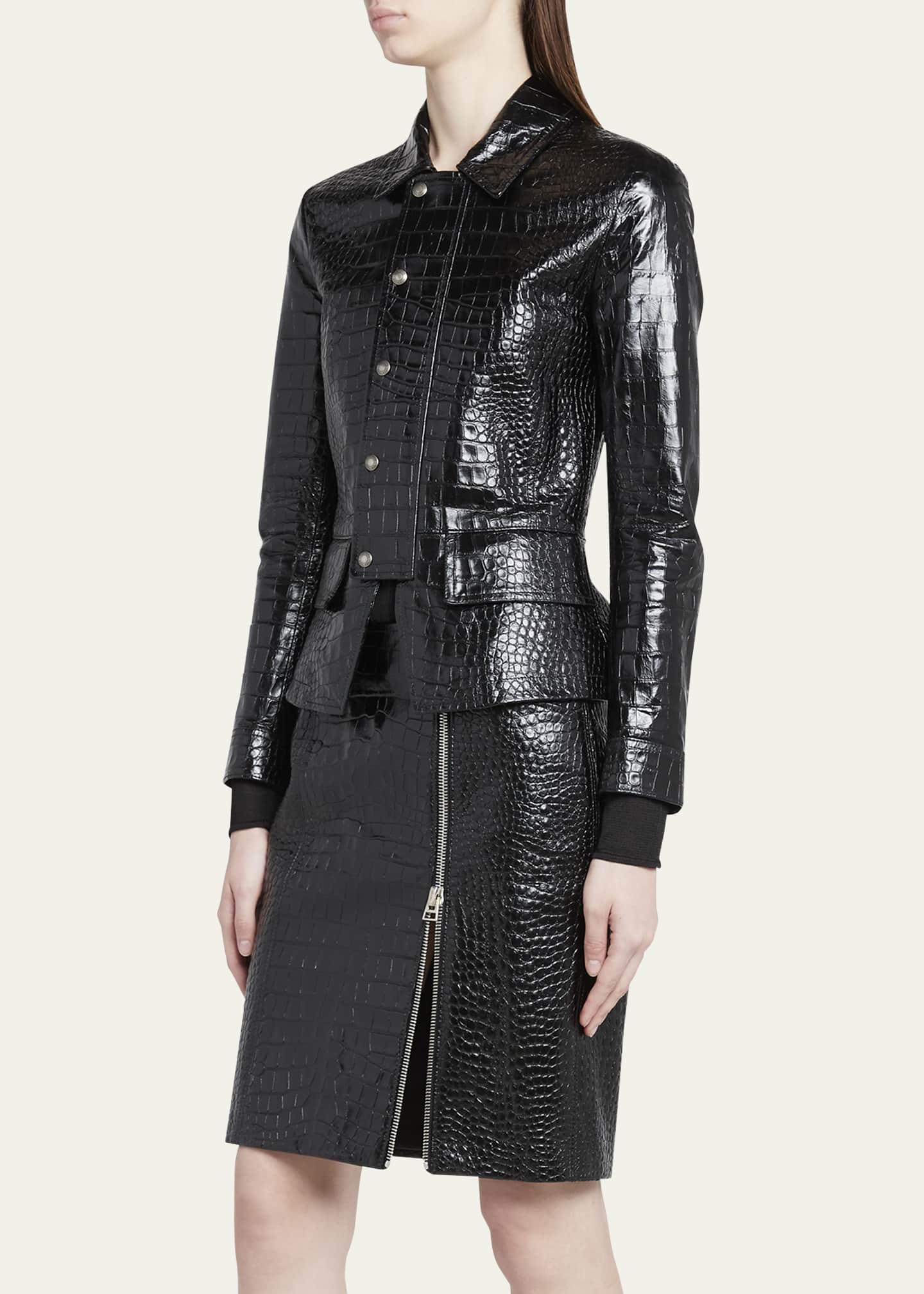 TOM FORD Croc-Embossed Fitted Leather Jacket - Bergdorf Goodman