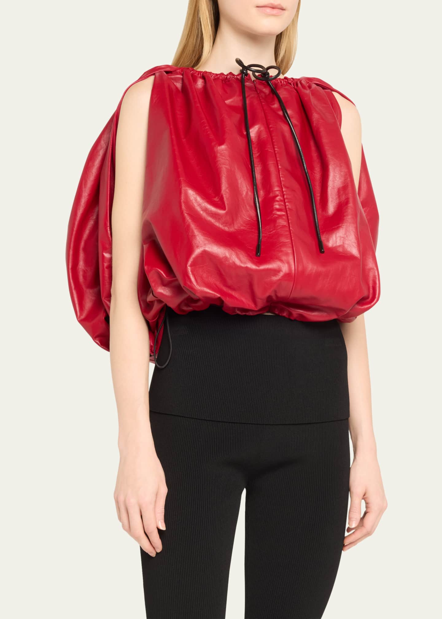 3.1 Phillip Lim Drawcord Leather Cocoon Top - Bergdorf Goodman