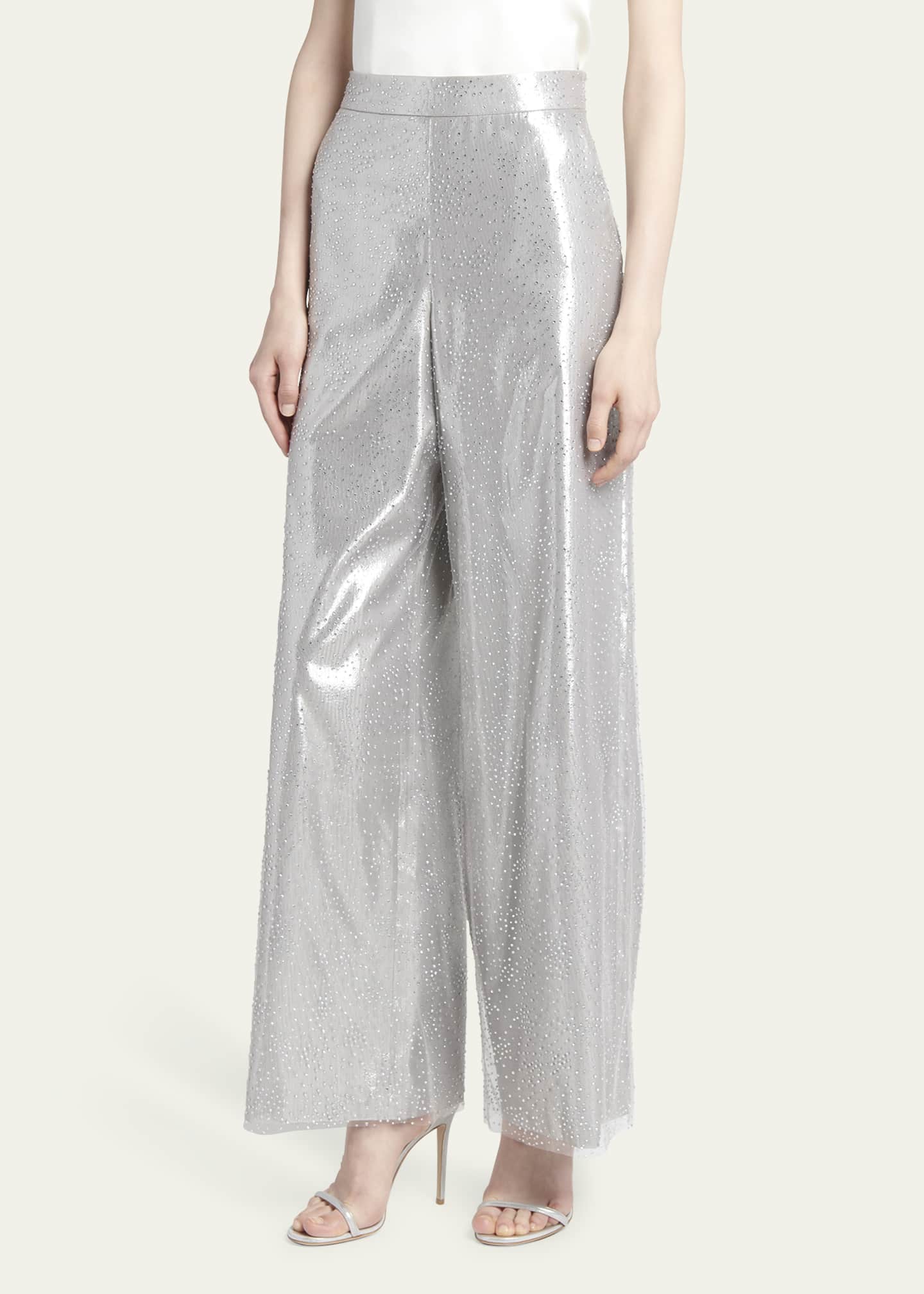 Giorgio Armani Crystal Wide-Leg Silk Trousers - Bergdorf Goodman