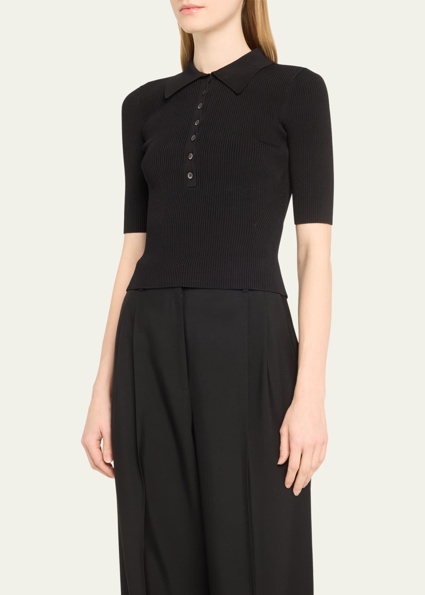 SIMKHAI Secily Short-Sleeve Knit Polo Top - Bergdorf Goodman