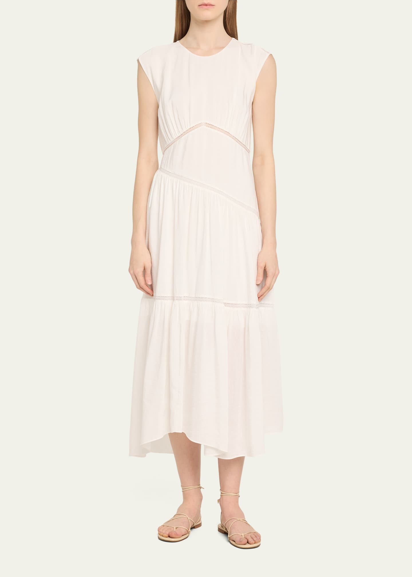 FRAME Gathered Seam Lace Inset Midi Dress - Bergdorf Goodman