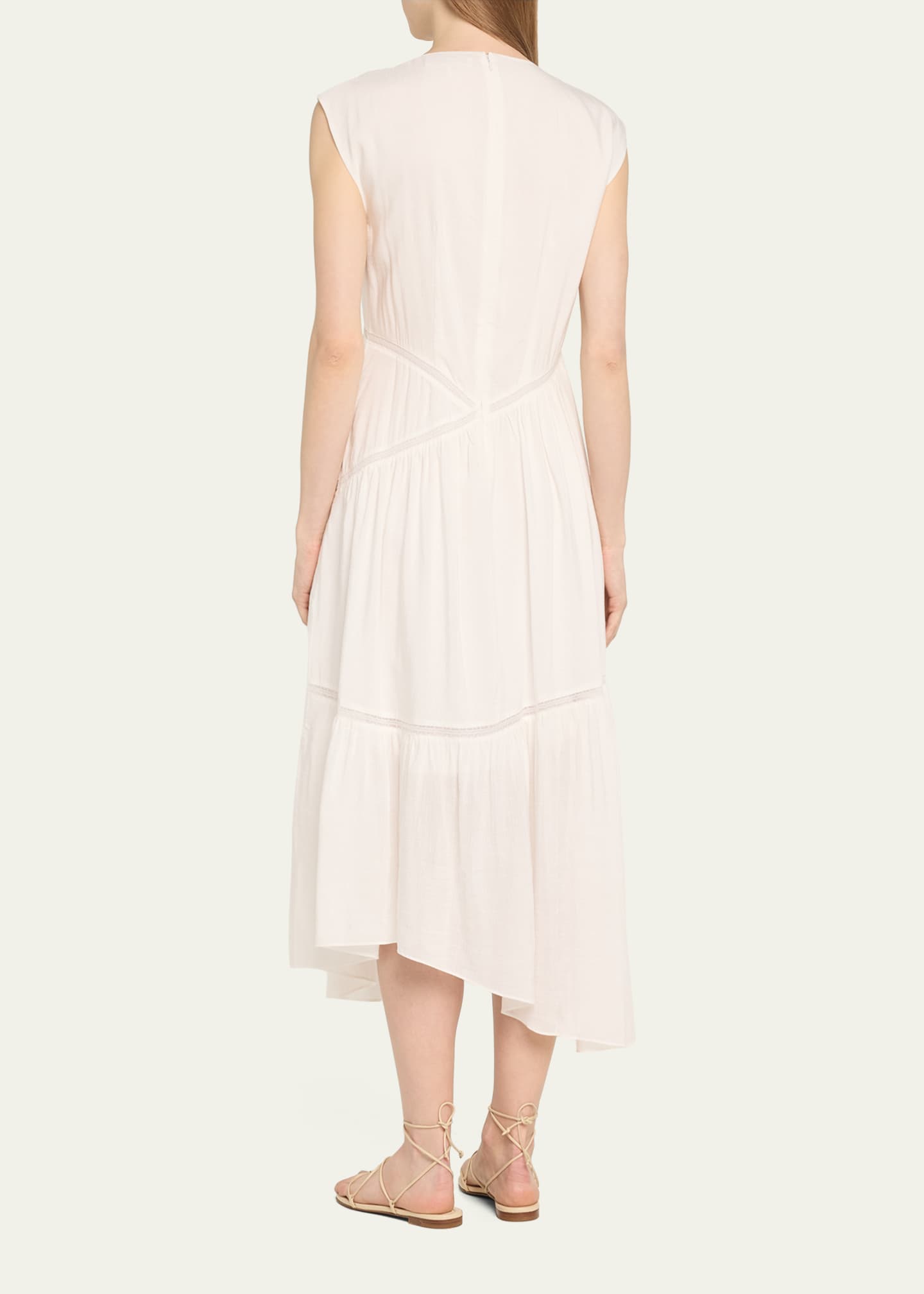 FRAME Gathered Seam Lace Inset Midi Dress - Bergdorf Goodman