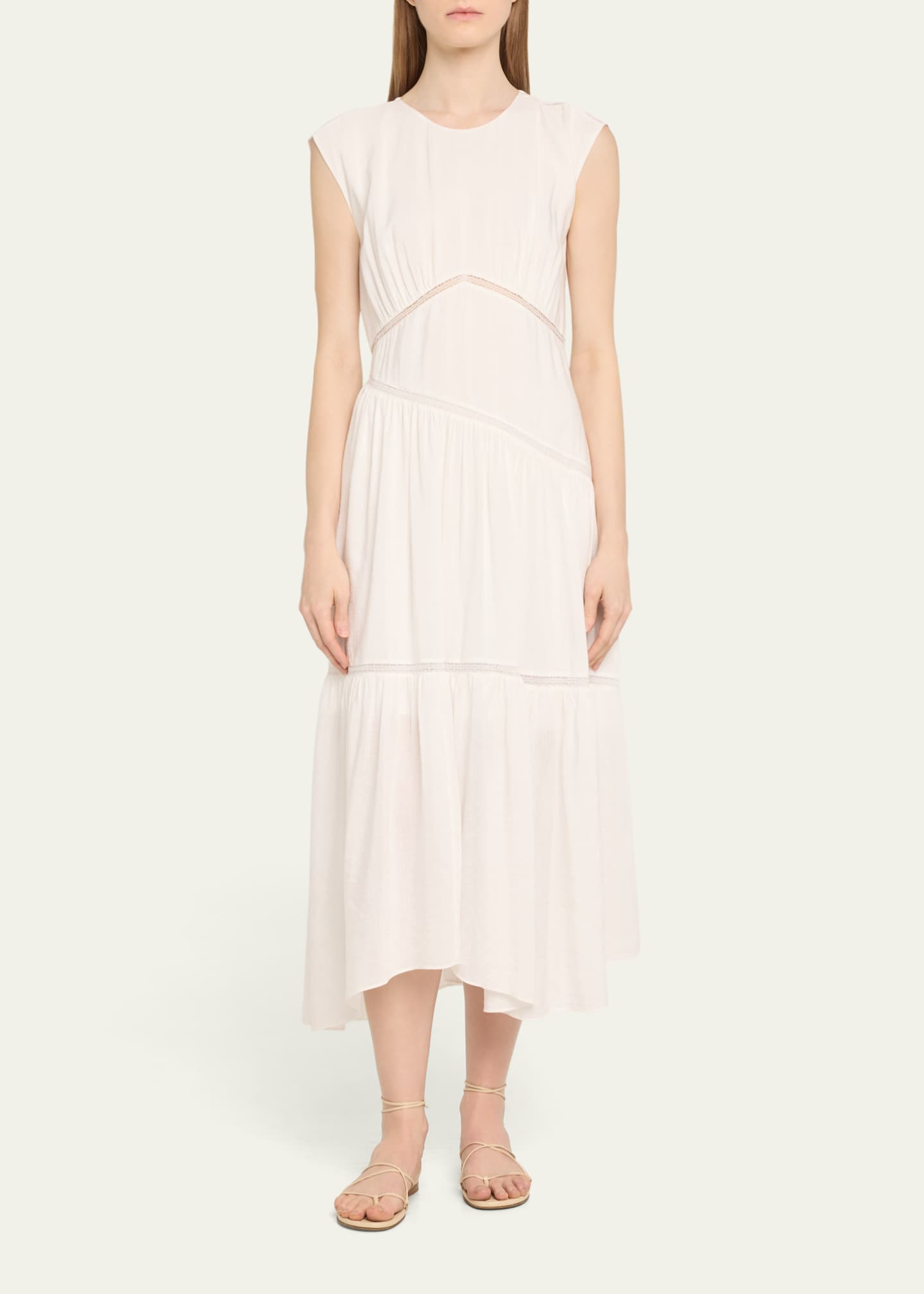 FRAME Gathered Seam Lace Inset Midi Dress - Bergdorf Goodman