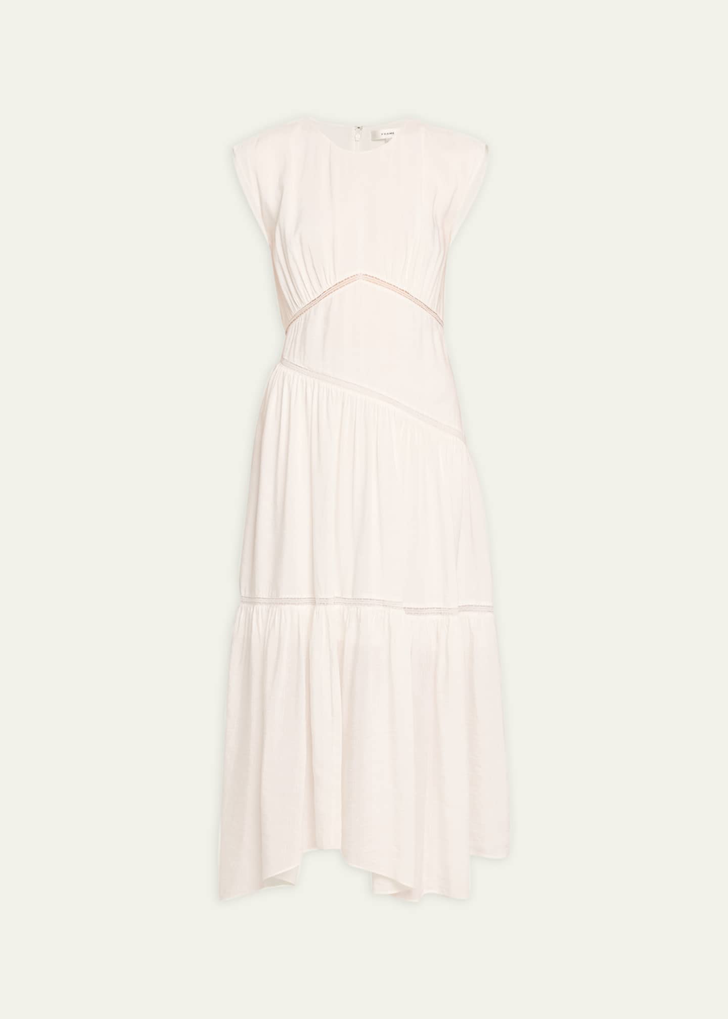 FRAME Gathered Seam Lace Inset Midi Dress - Bergdorf Goodman