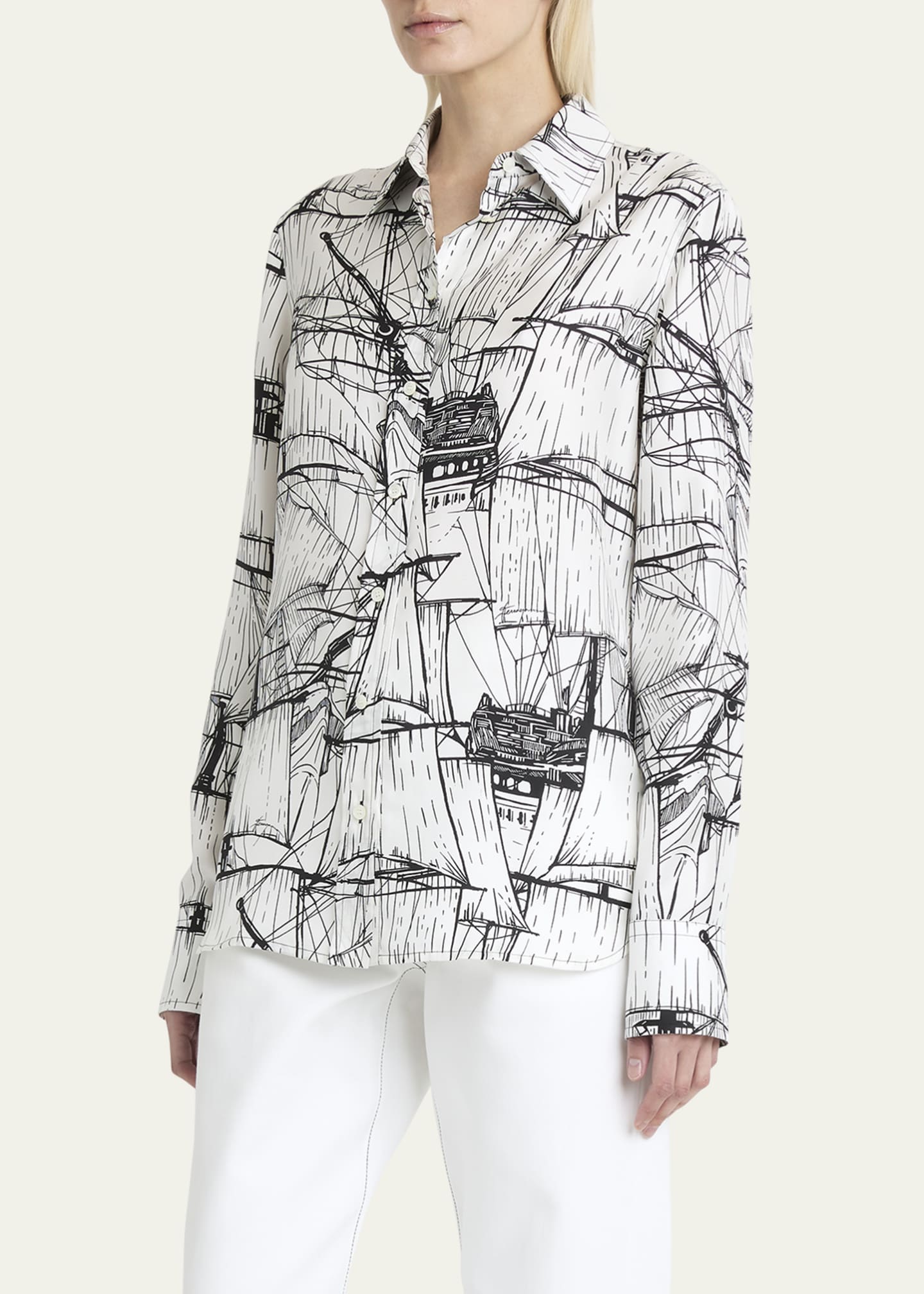 Ferragamo Nautical Printed Silk Blouse - Bergdorf Goodman