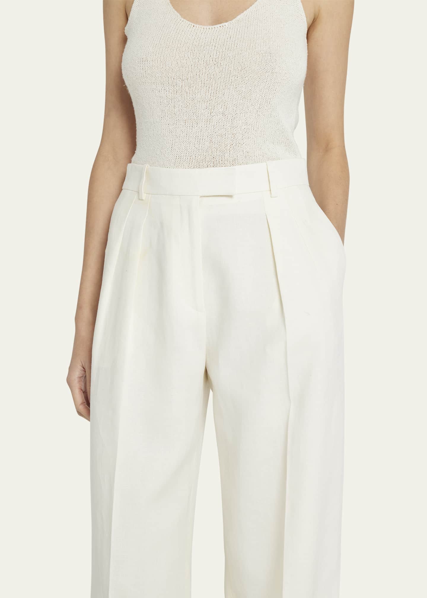 THE ROW Antone Pintuck Wide-Leg Linen Pants, White - Bergdorf Goodman