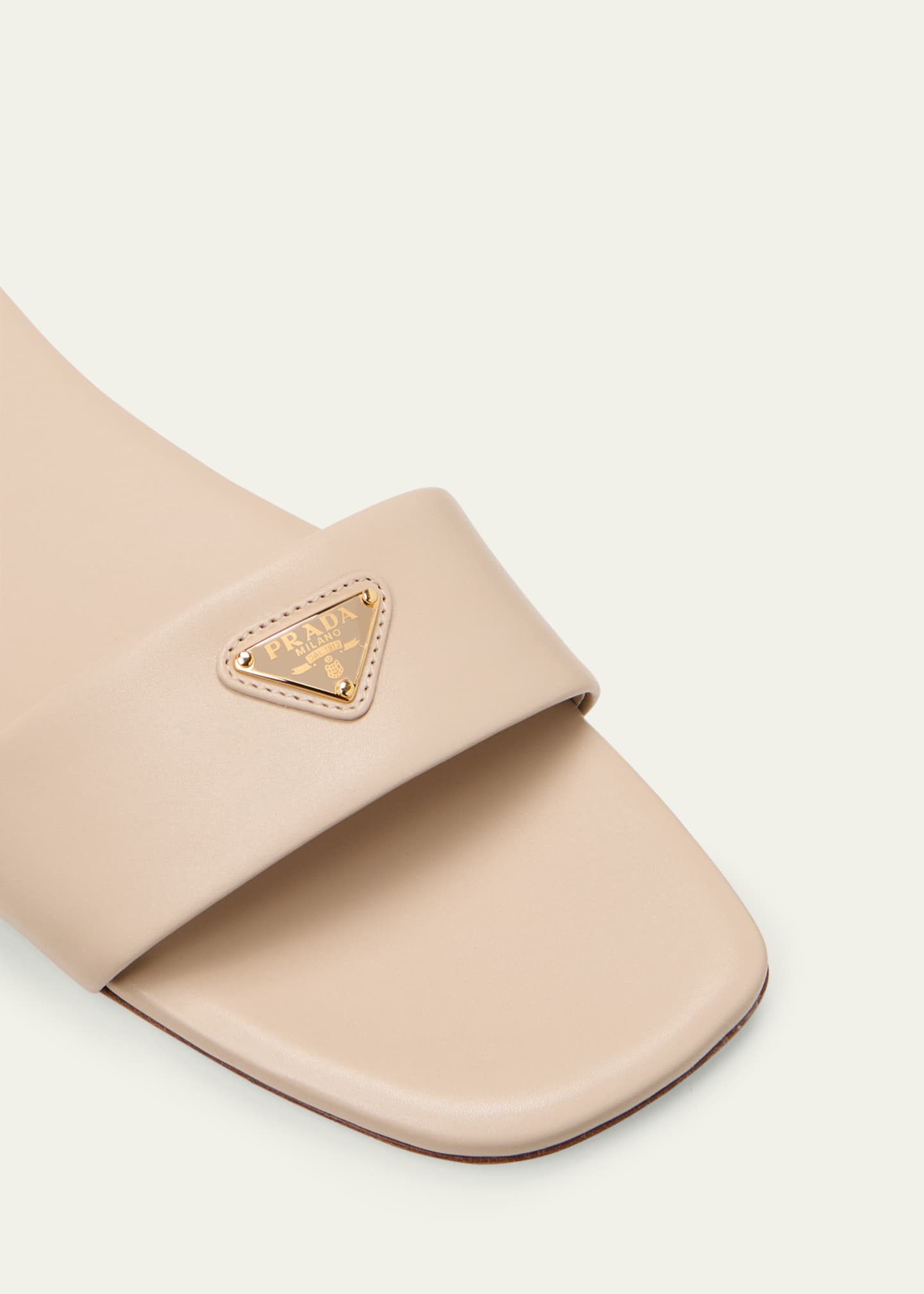Prada Leather Logo Flat Slide Sandals - Bergdorf Goodman