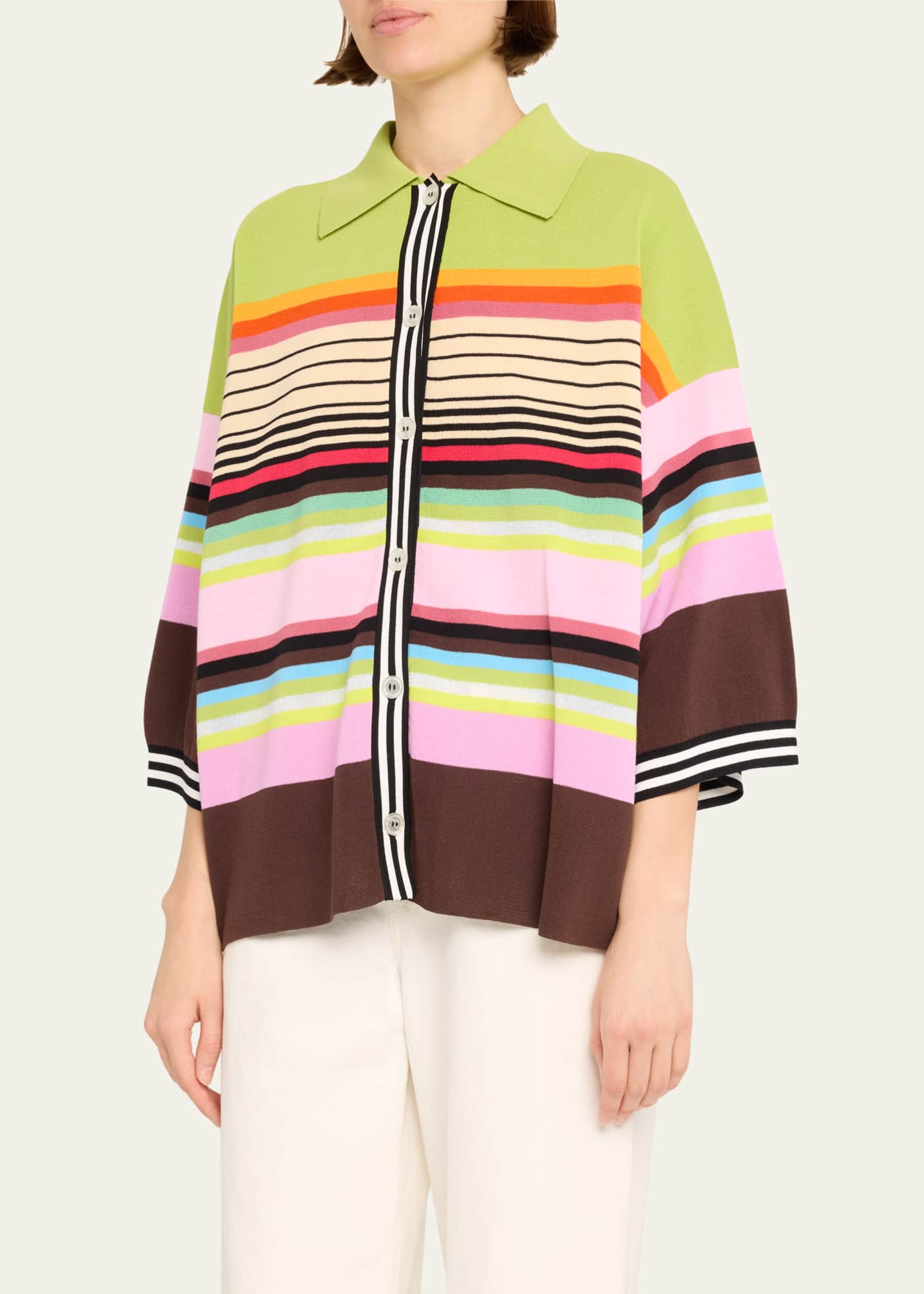 CHRISTOPHER JOHN ROGERS Striped Oversized Convertible Polo Sweater ...
