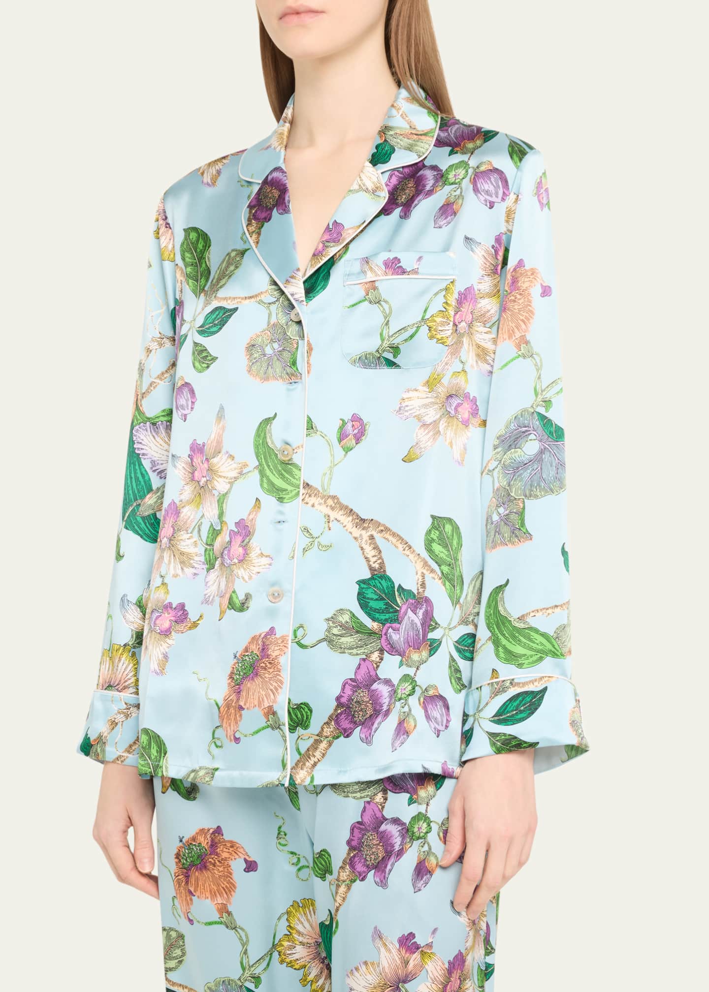 Olivia von Halle Lila Floral-Print Silk Pajama Set - Bergdorf Goodman