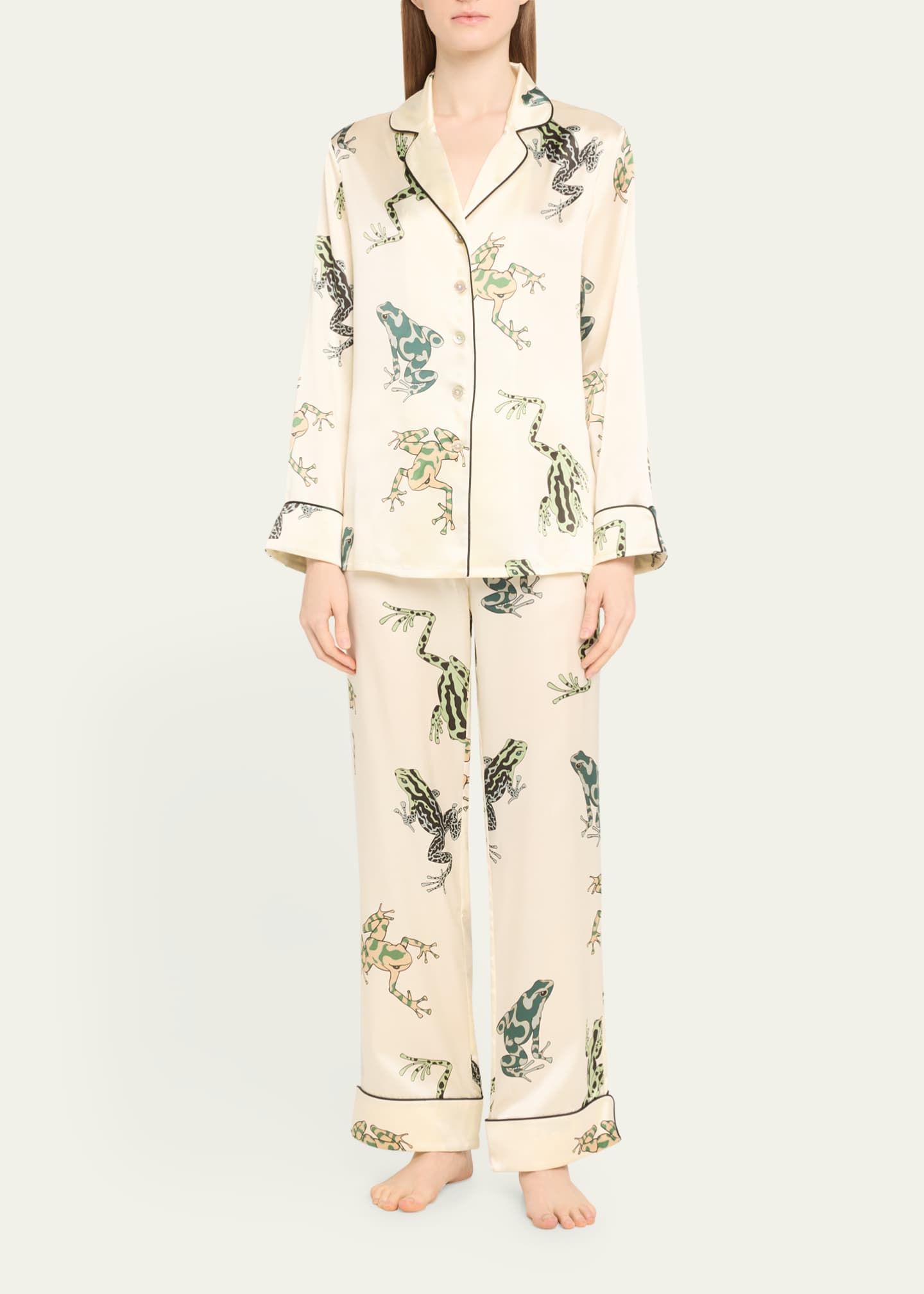 Olivia Von Halle Lila Frog Print Silk Satin Pajama Set Bergdorf Goodman