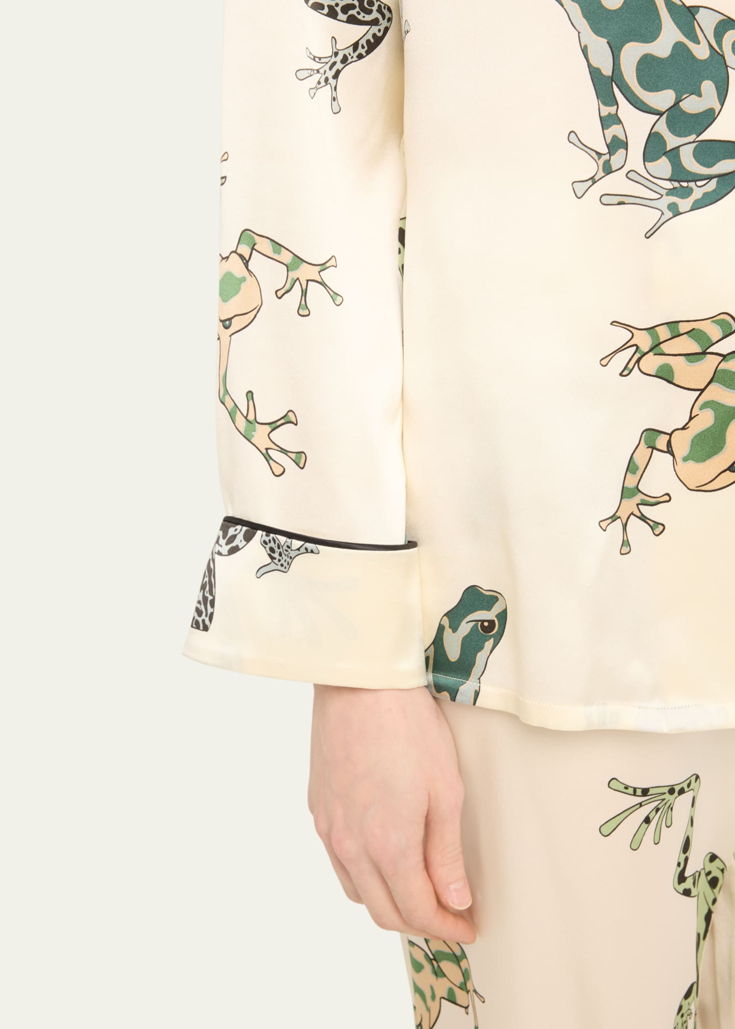 Olivia von Halle Lila Frog-Print Silk Satin Pajama Set - Bergdorf Goodman