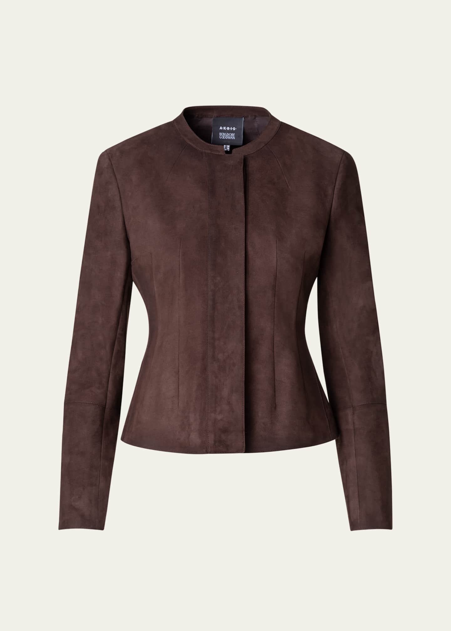 Akris Aniella Suede Fitted Jacket, Brown - Bergdorf Goodman