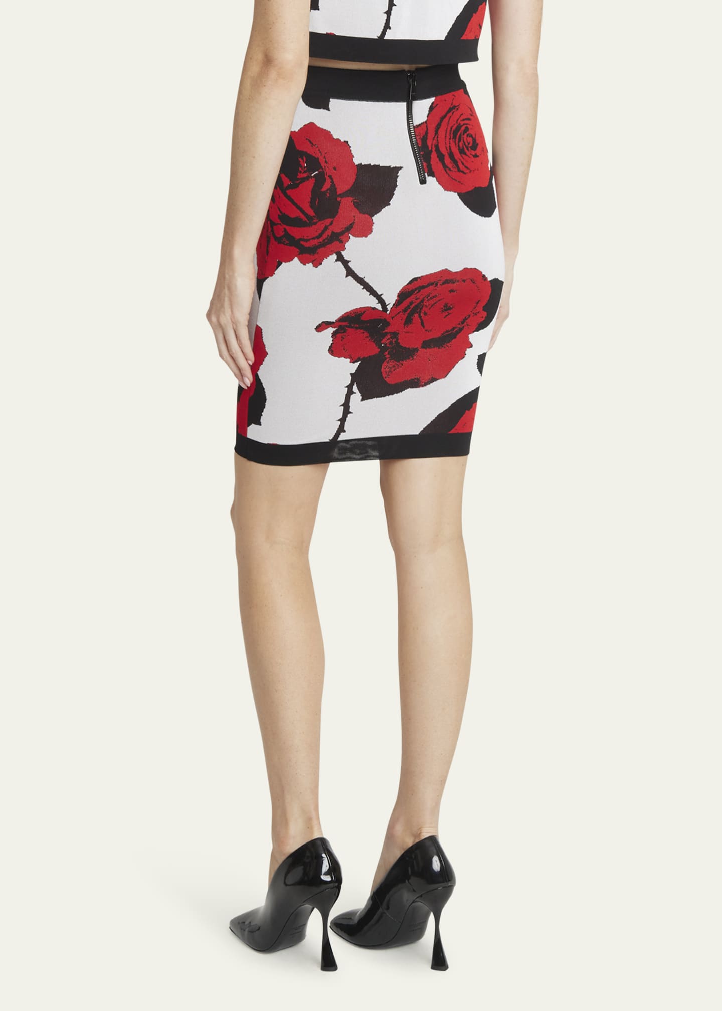 Balmain Rose Print Knit Pencil Skirt with Button Detail - Bergdorf Goodman