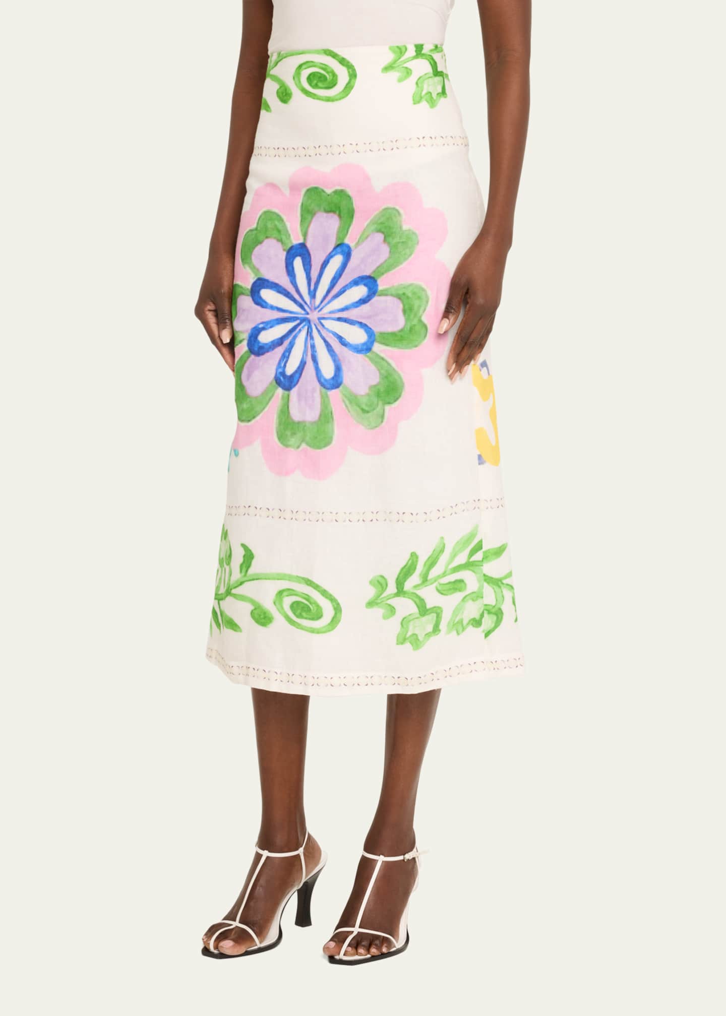 Silvia Tcherassi Atira Printed Linen Midi Skirt Bergdorf Goodman