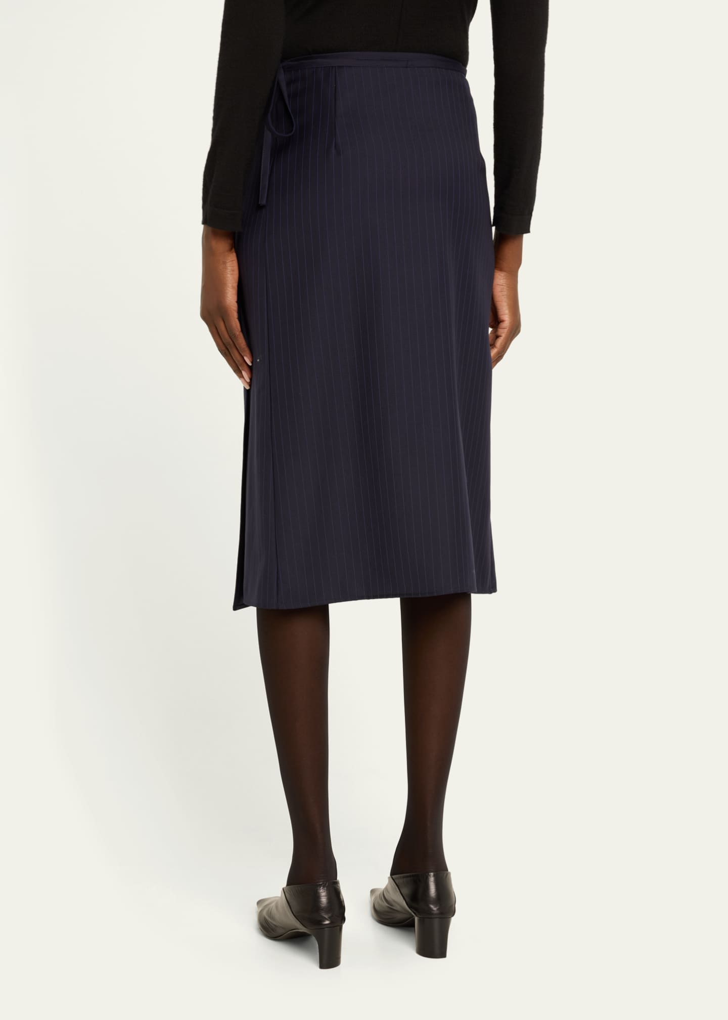 Marie Adam-Leenaerdt Pinstripe Tailoring Wool Wrap Skirt - Bergdorf Goodman