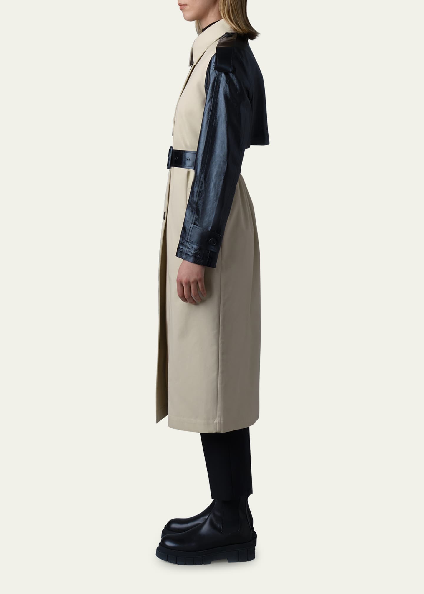 Mackage Leiko Water-Repellant Two-Toned Twill and Leather Trench Coat ...