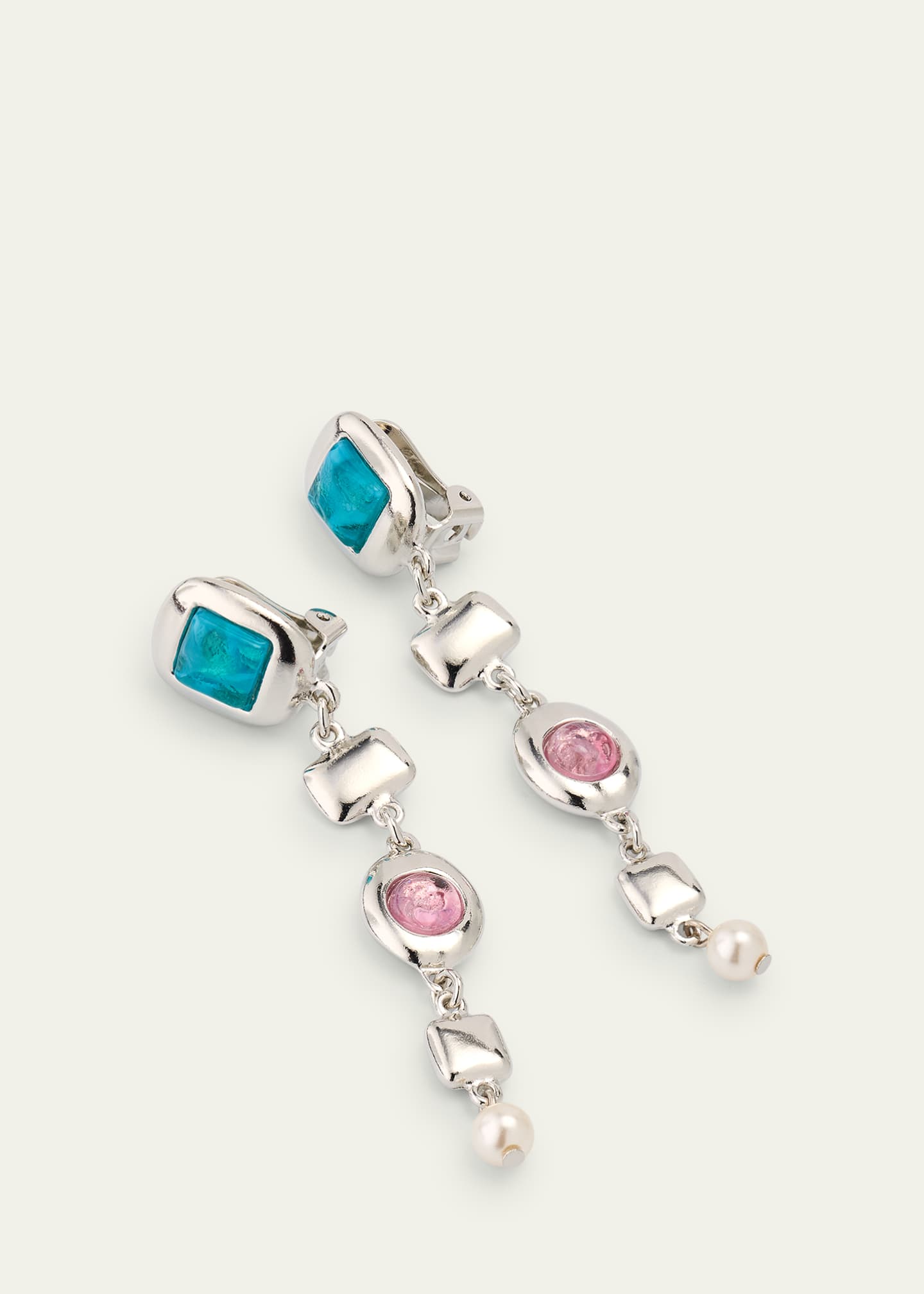 Ben-Amun Meredith Silver Nugget Clip-On Drop Earrings with Stones and ...