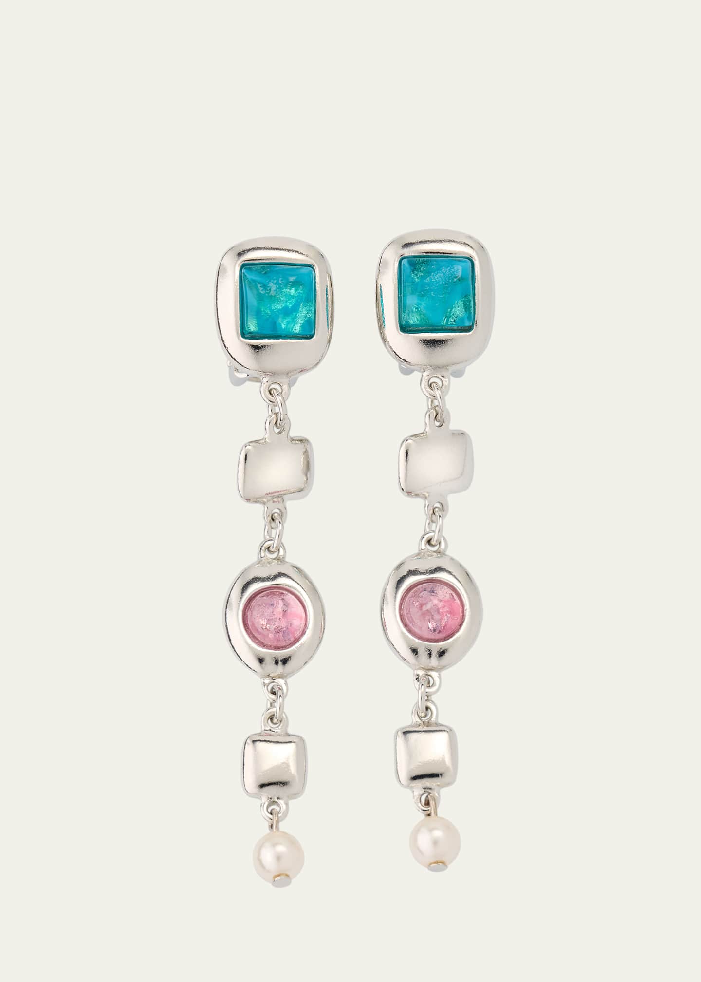 Ben-Amun Meredith Silver Nugget Clip-On Drop Earrings with Stones and ...