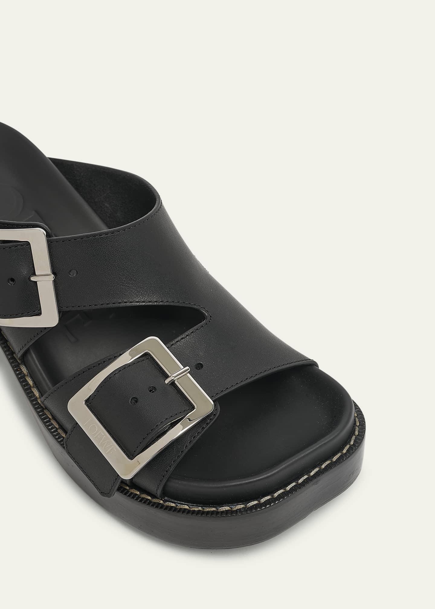Loewe Leather Dual-Buckle Platform Sandals - Bergdorf Goodman