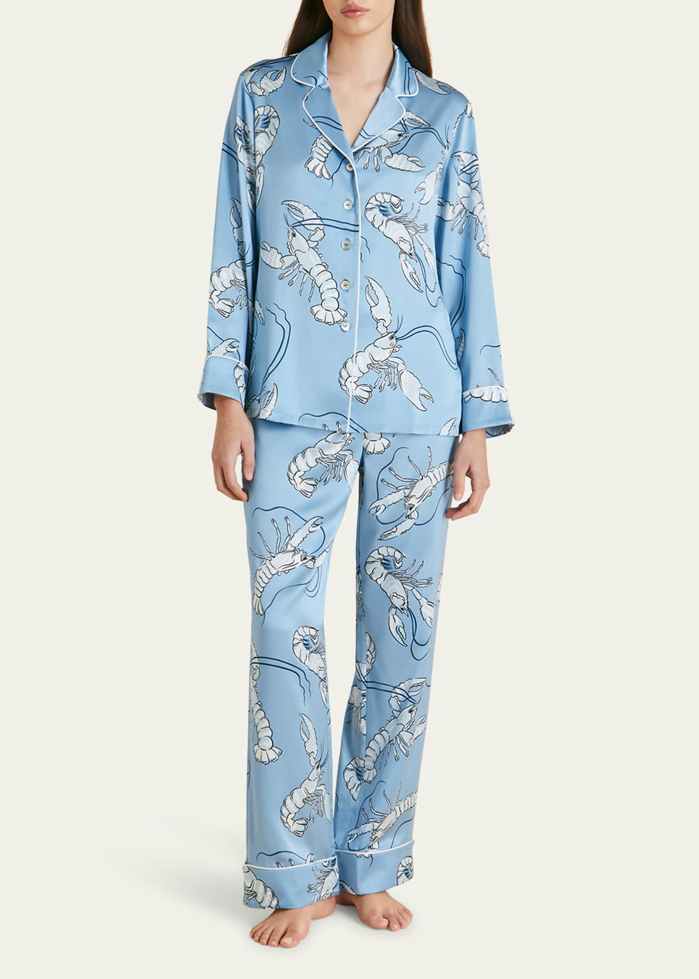 Olivia von Halle Lila Lobster-Print Silk Pajama Set - Bergdorf Goodman