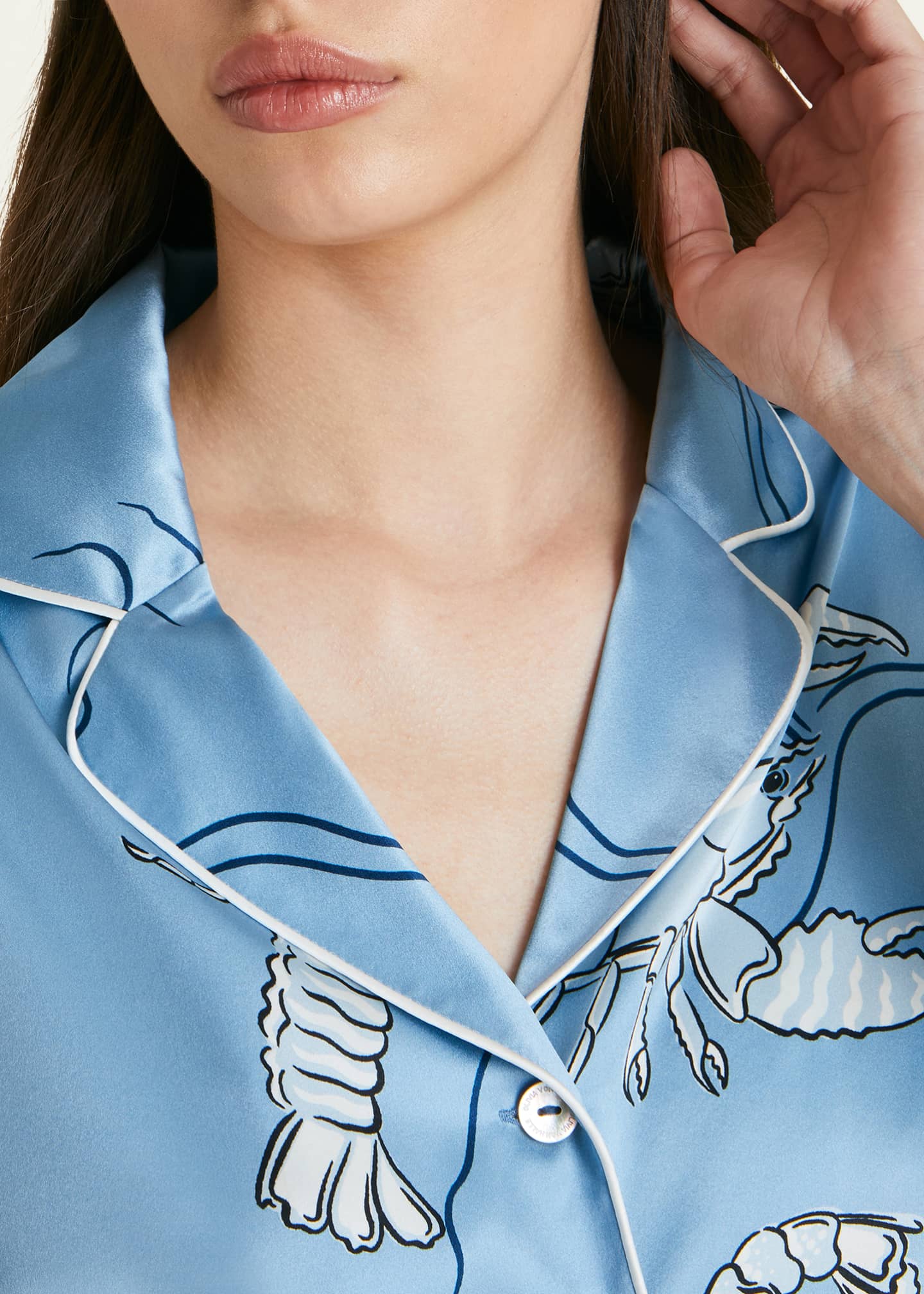 Olivia von Halle Lila Lobster-Print Silk Pajama Set - Bergdorf Goodman