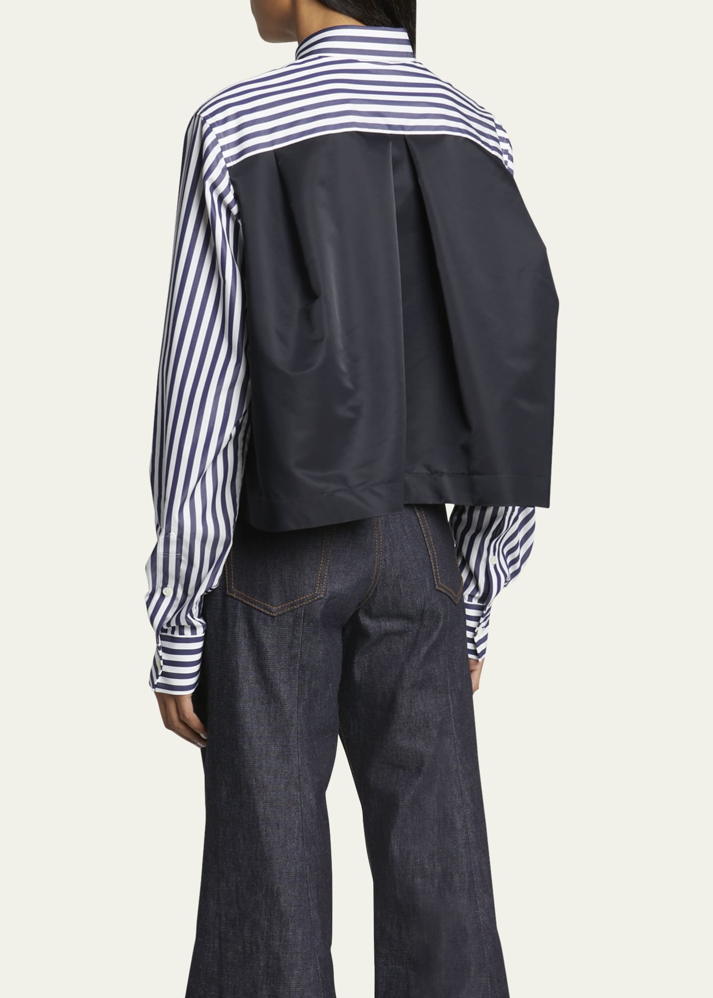 SACAI Stripe Poplin Button Down Shirt with Nylon Back - Bergdorf Goodman