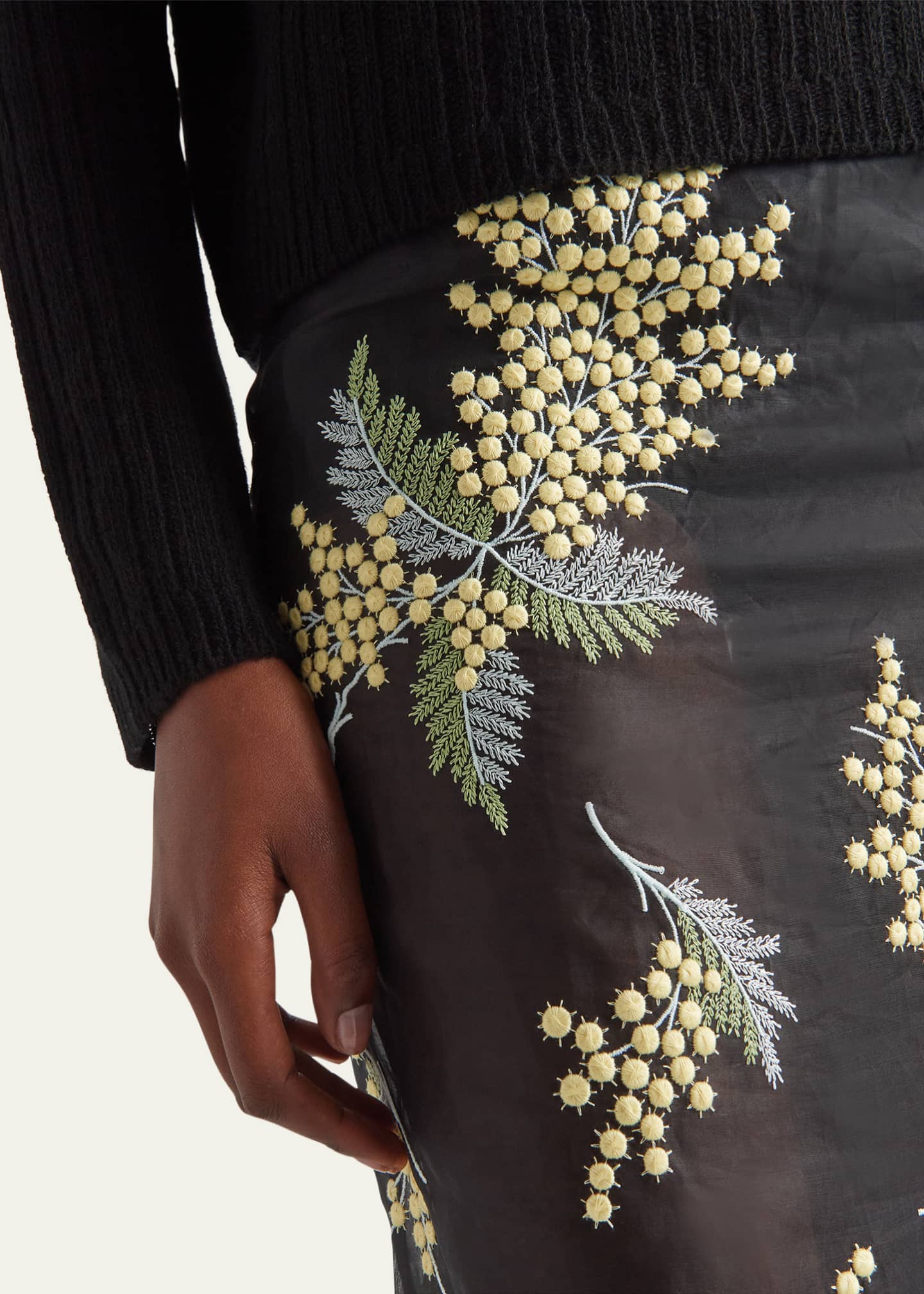 Prada Floral-Embroidered Organza Midi Skirt - Bergdorf Goodman