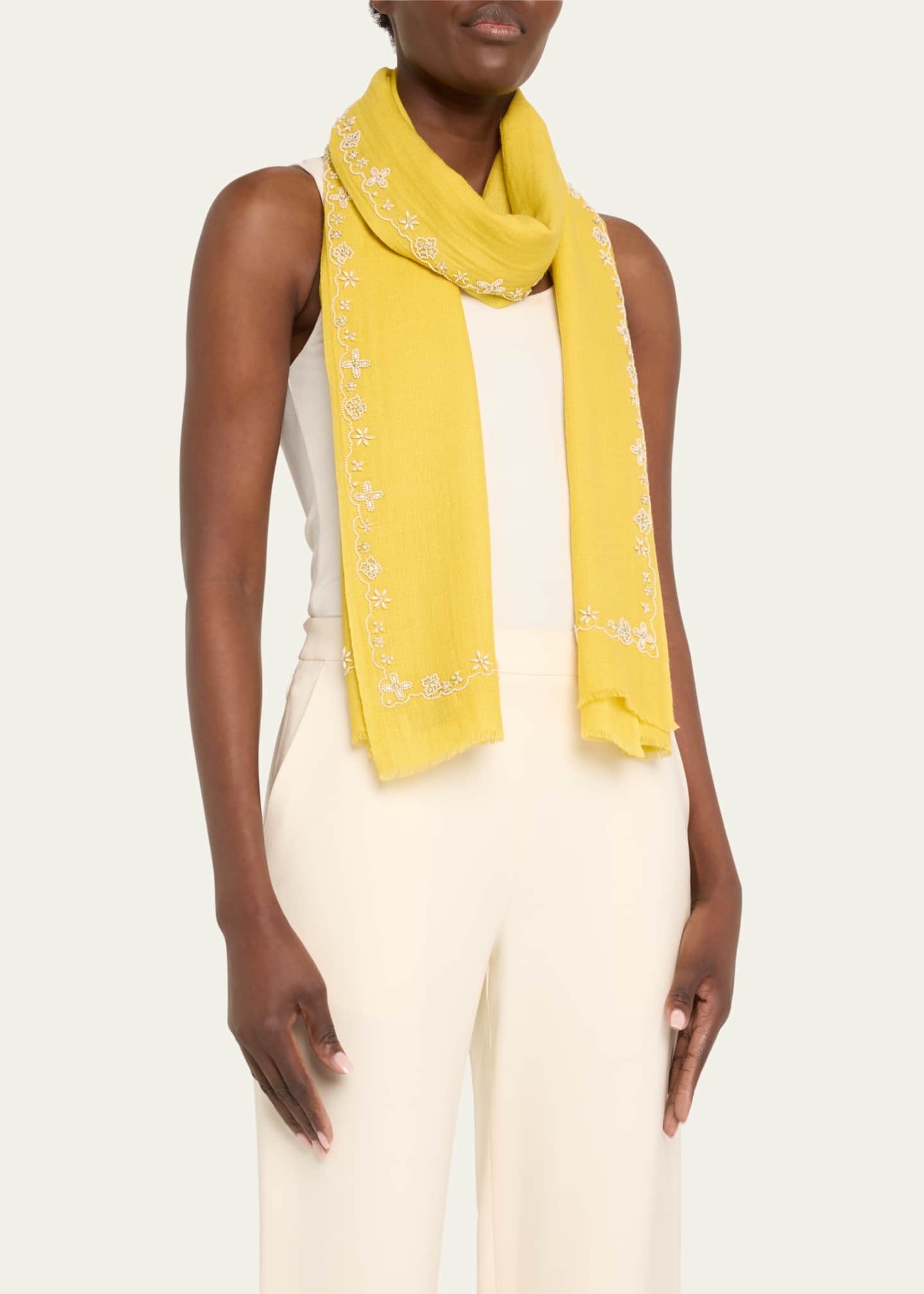 Janavi India Pearly Flowers Merino Wool Scarf - Bergdorf Goodman