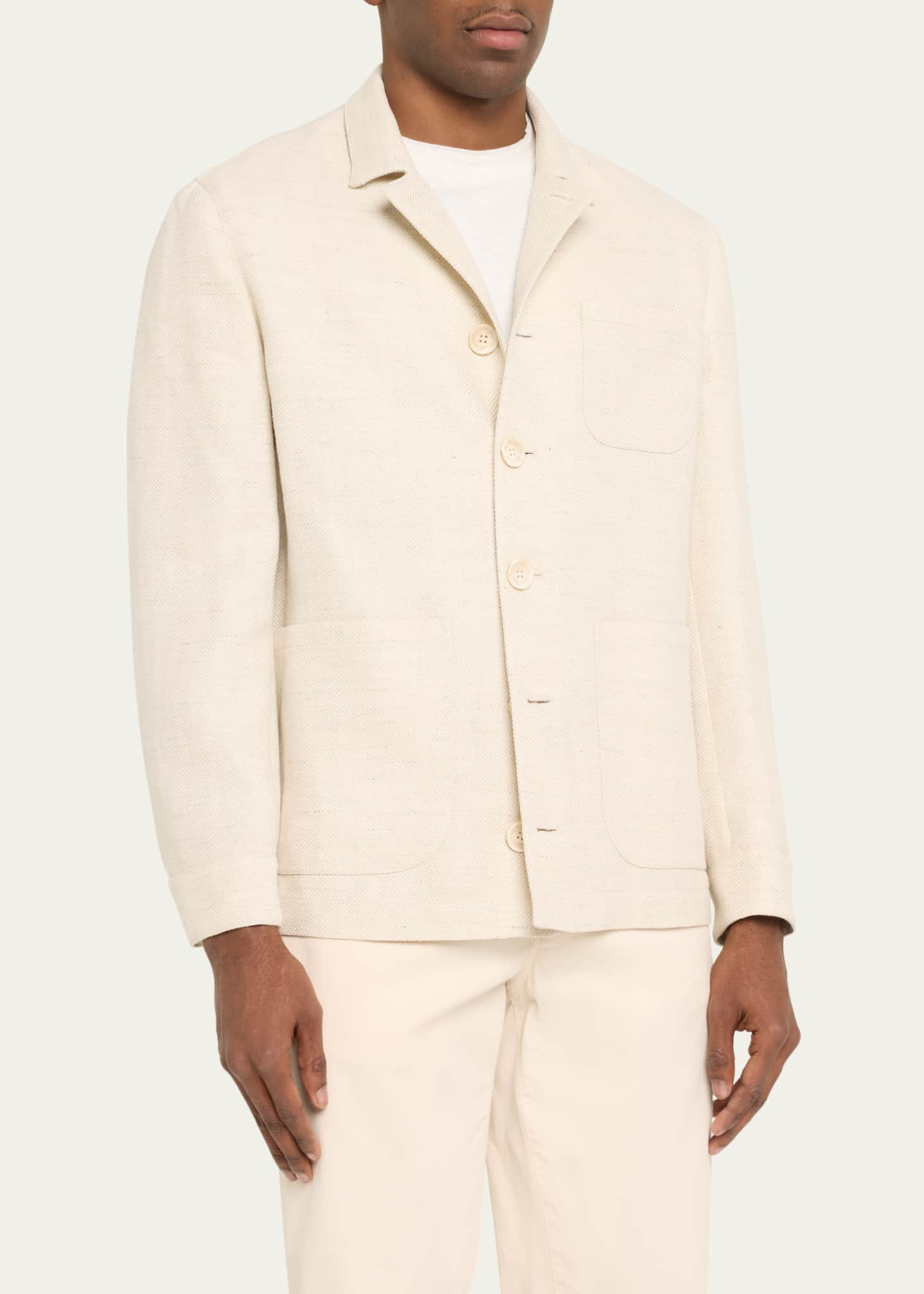 Brunello Cucinelli Men's Ecru Linen-Blend Chore Jacket - Bergdorf Goodman