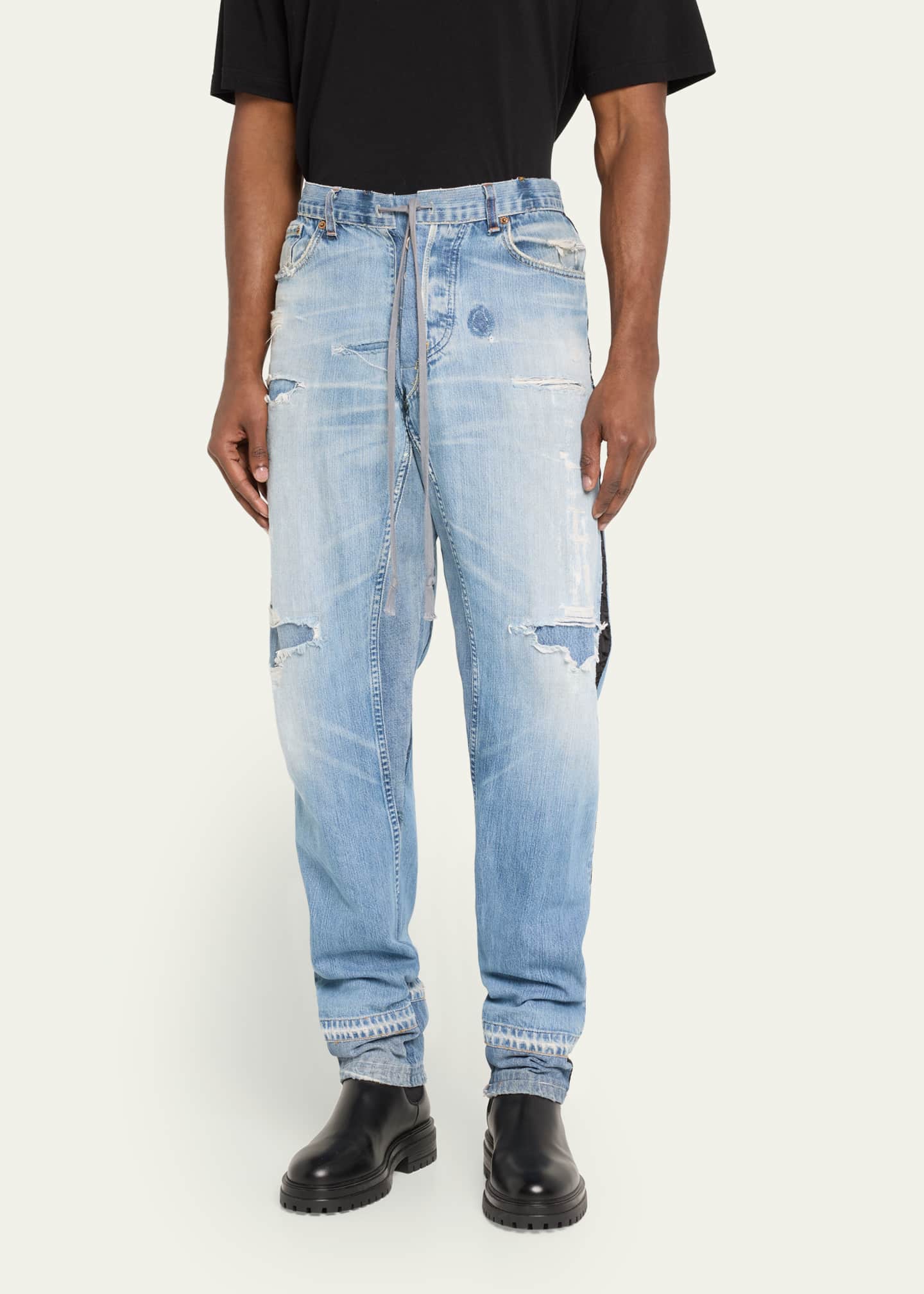 Greg Lauren Men's Rip Repair Straight-Leg Lounge Jeans - Bergdorf Goodman