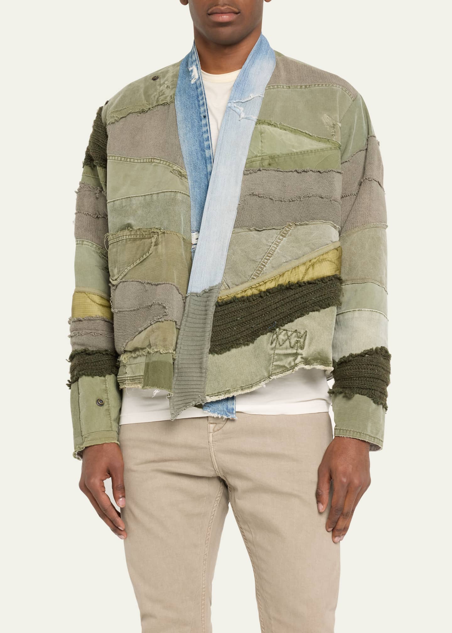 Greg Lauren Men's Mixed Cotton Patchwork Tent Cropped Jacket - Bergdorf ...