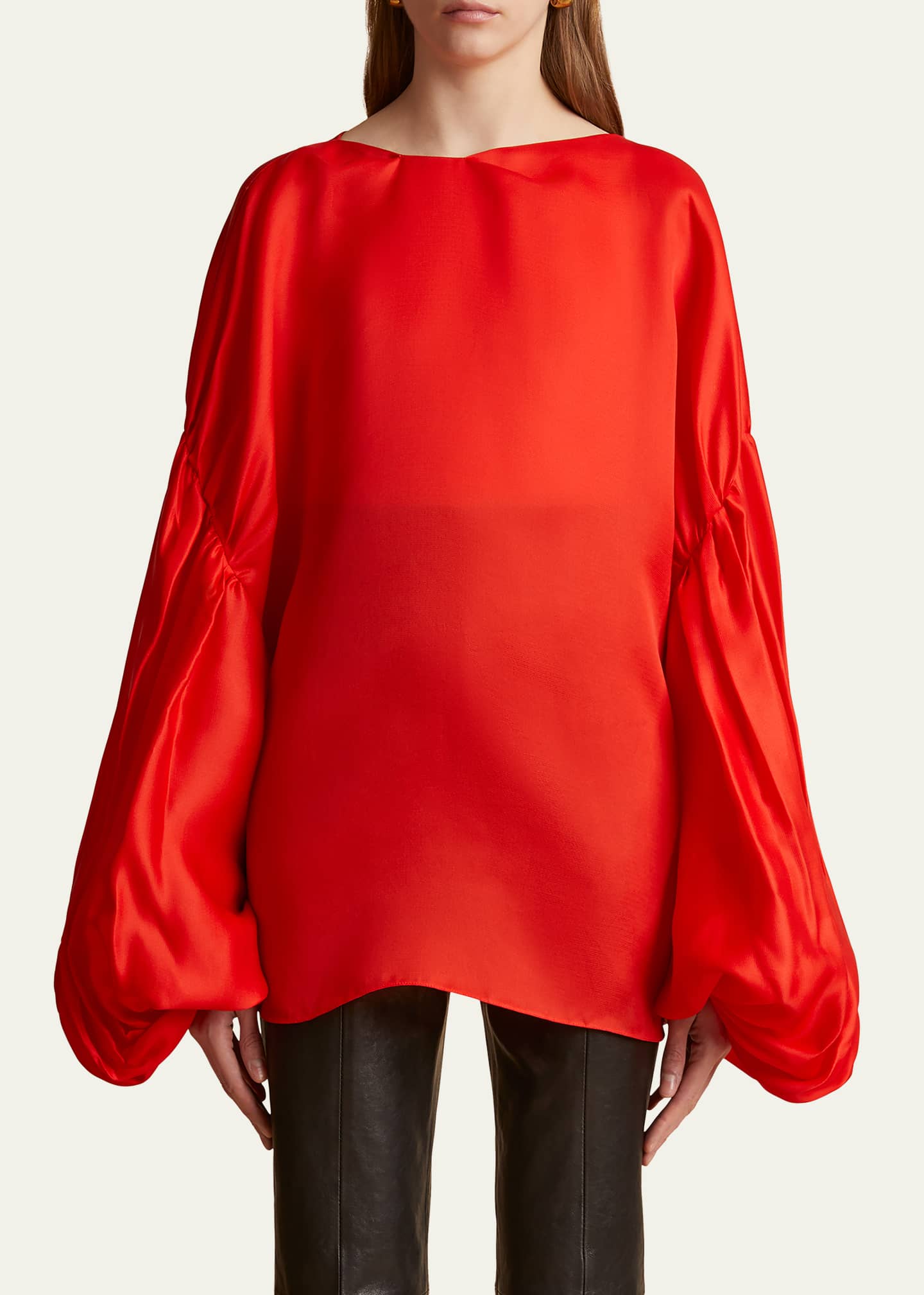Khaite Quico Balloon-Sleeve Oversized Silk Blouse - Bergdorf Goodman