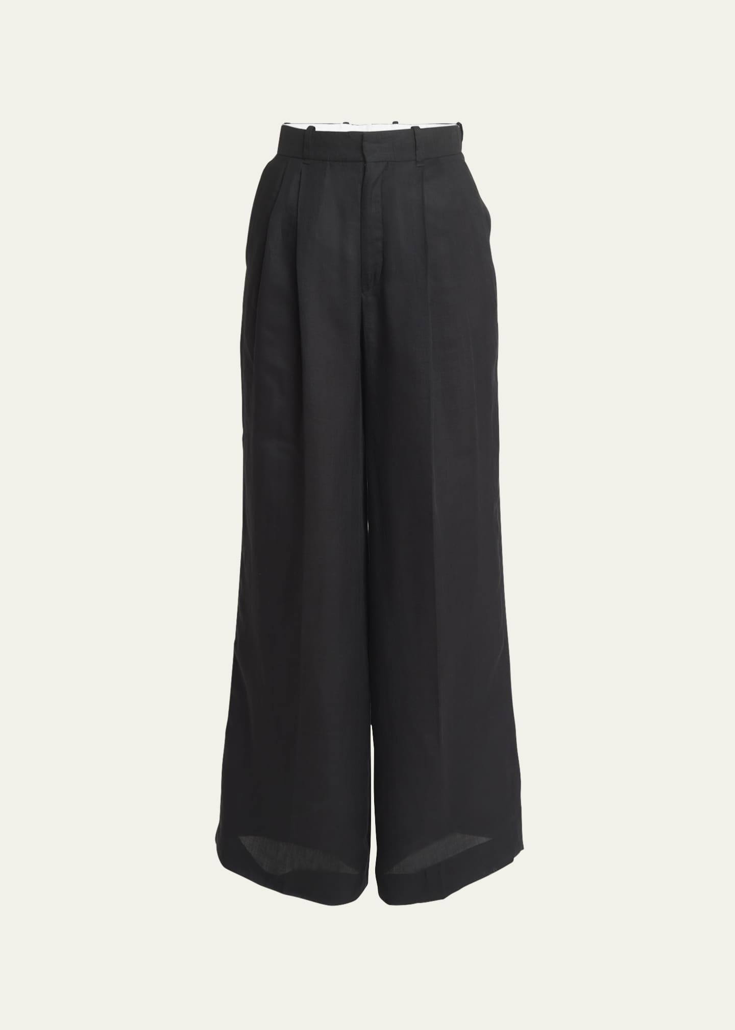 Chloe Wide Ramie Voile Sailor Pants With Front Pleats - Bergdorf Goodman