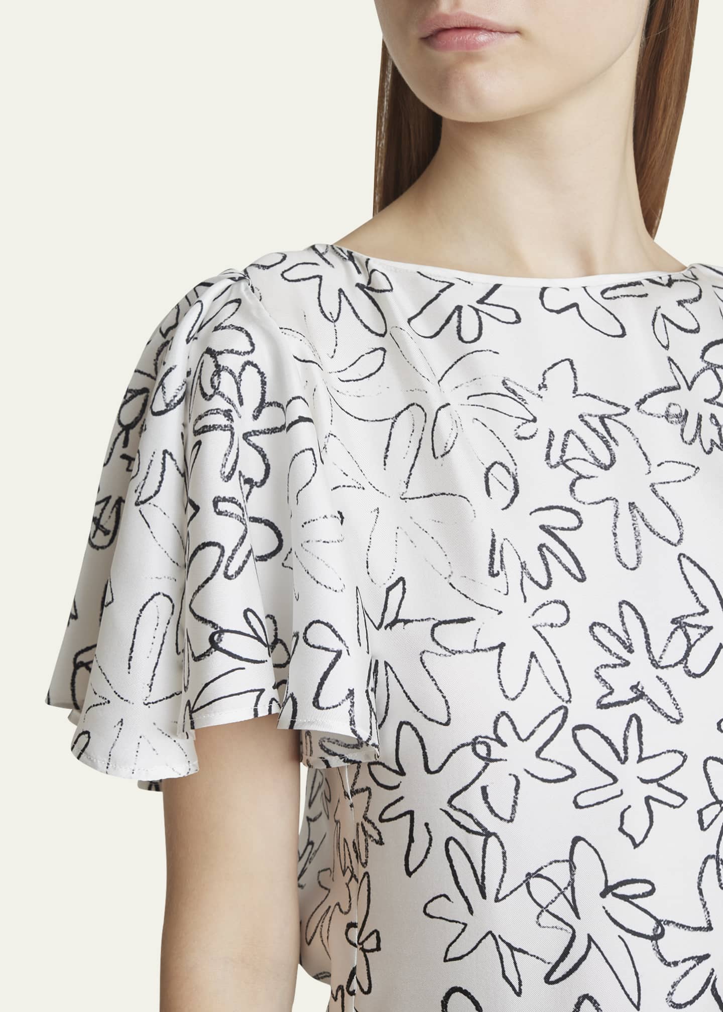 Chloe Doodle Floral Flutter-Sleeve Silk Top - Bergdorf Goodman