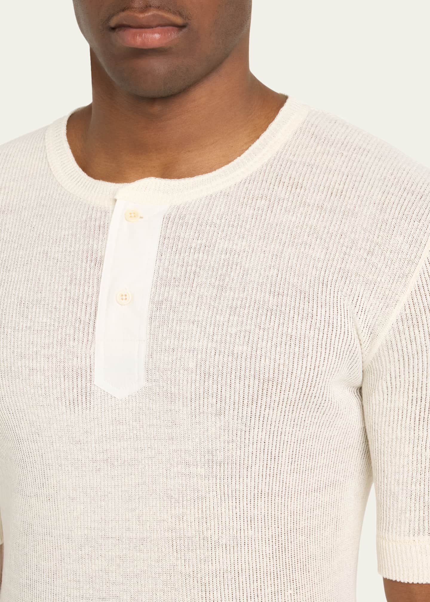 THE ROW Men's Linen-Silk Henley Shirt - Bergdorf Goodman